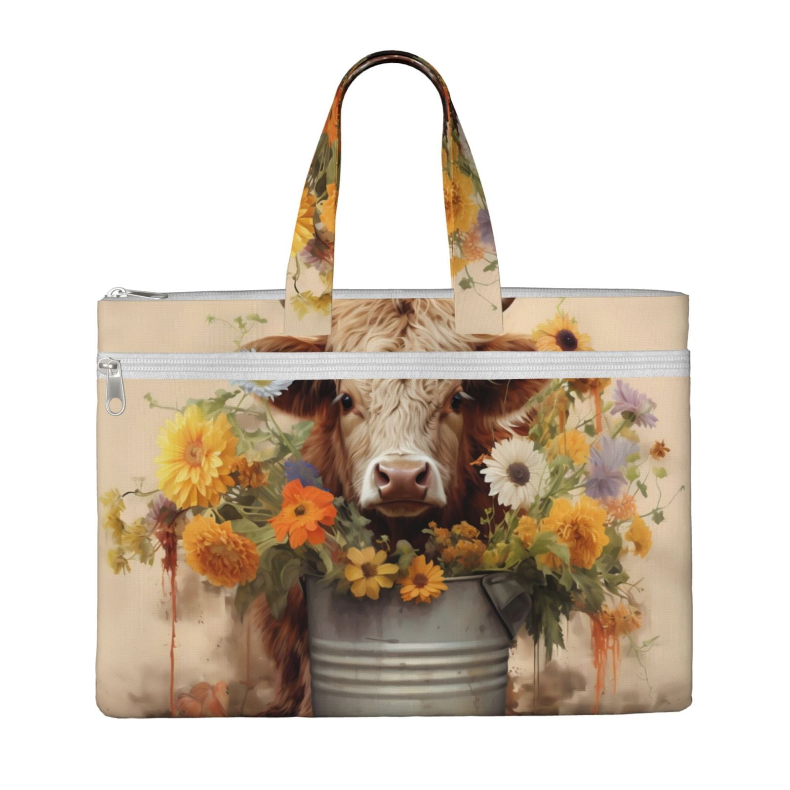 Pofeuu Bucket Flower Cow Print Laptop Bag Carrying - Computer Bag ...