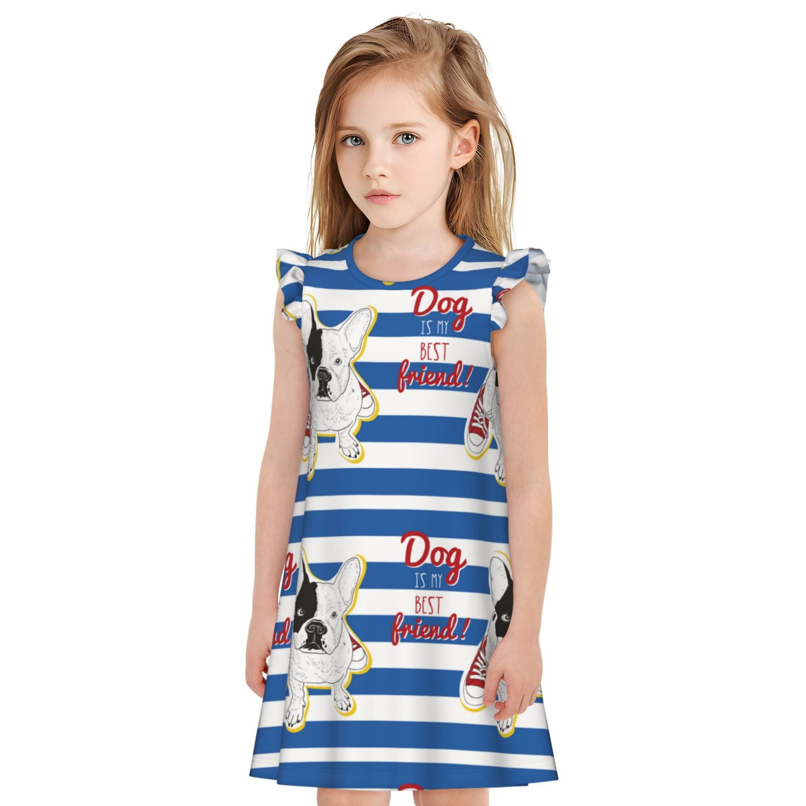 Pofeuu Bulldog Friend Print Girls Nightgowns, Nightgown Princess Pajama ...