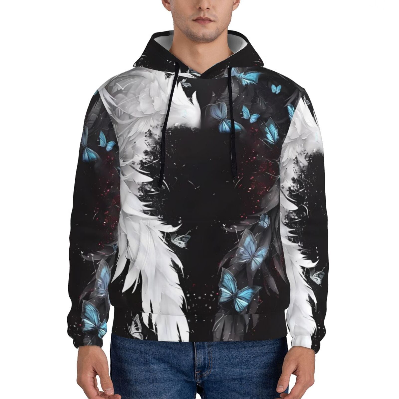 Pofeuu Butterfly Angel Wings Art Print Mens Casual Hooded Collar ...
