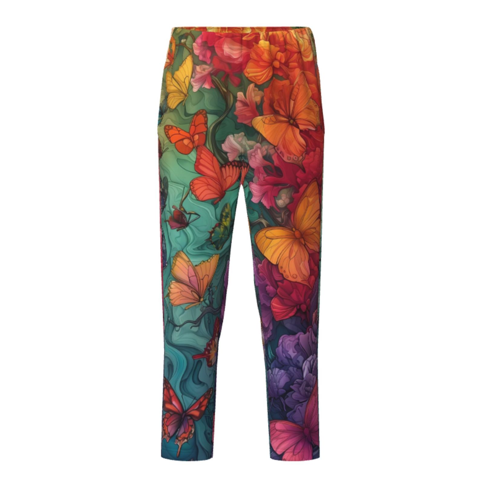 Pofeuu Butterfly Flower Cascade Print Teenagers' Pajama Pants, Soft ...