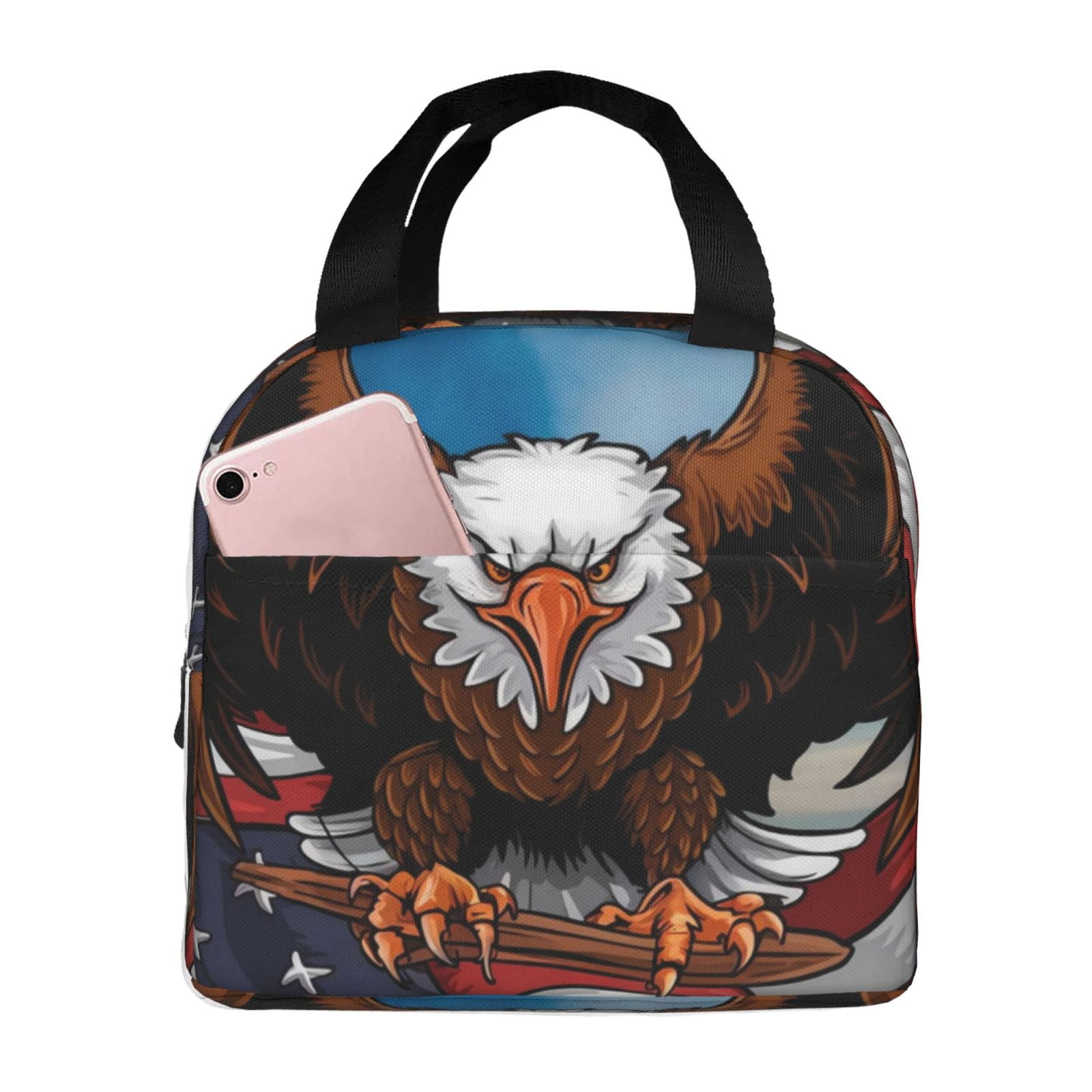 Pofeuu Cartoon Bald Eagle USA Print Lunch Bag Lunch Box Insulated Lunch ...