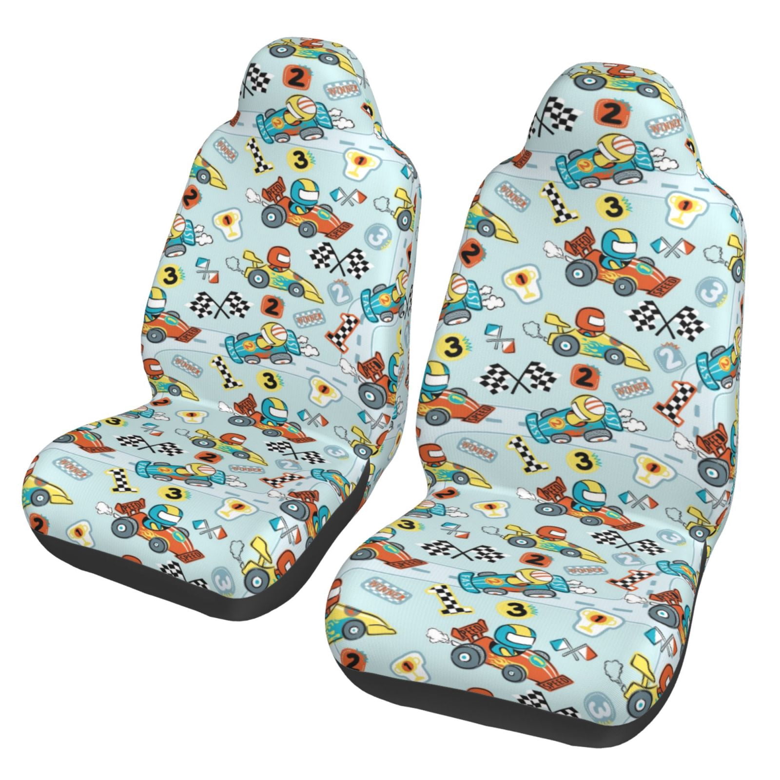 Pofeuu Cartoon Car Racing Print Automotive Car Seat Covers Flat Cloth ...