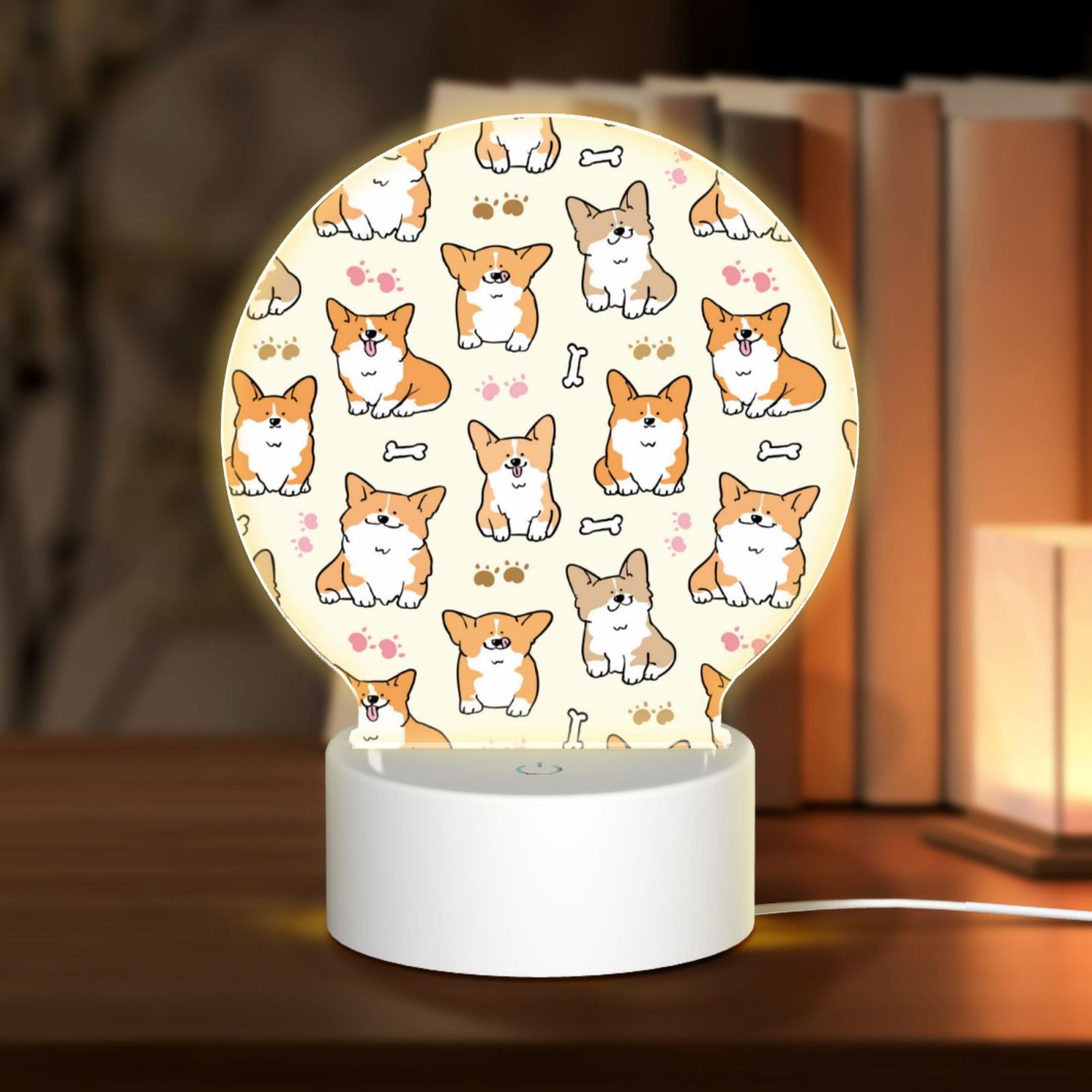 Pofeuu Cartoon Corgi Print LED Christmas Night Light Lamp Base Gift DIY ...