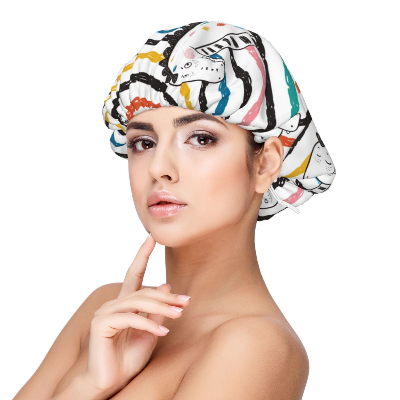 Pofeuu Cartoon Dinosaurs Print Silk Bonnet for Sleeping, Satin Hair ...
