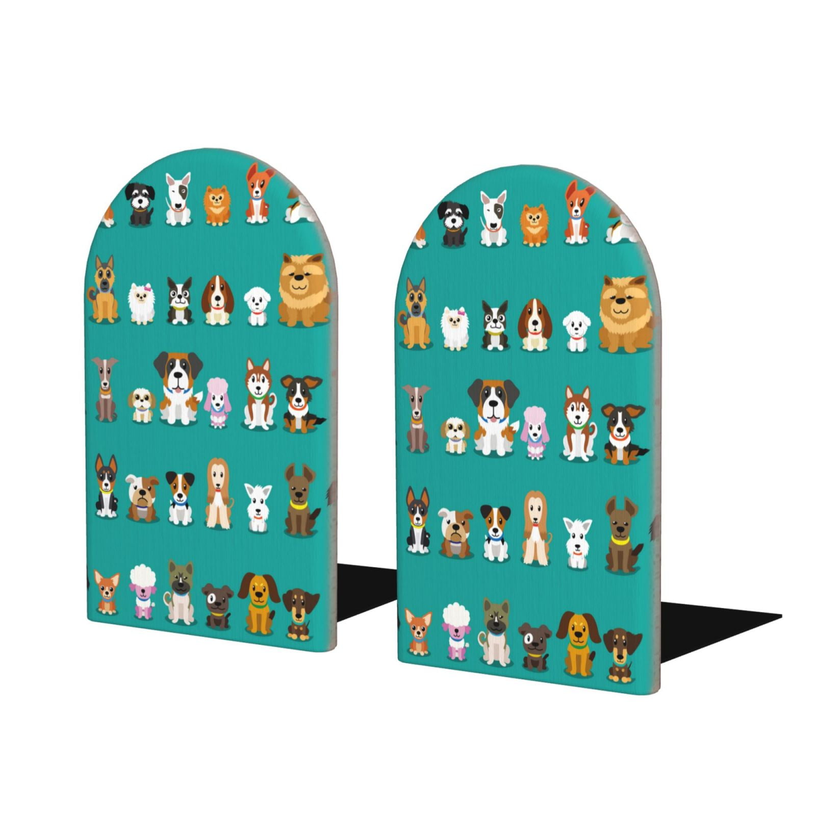 Pofeuu Cartoon Dogs Print Large Bookend Hold Heavy Books- Wood Bookends ...