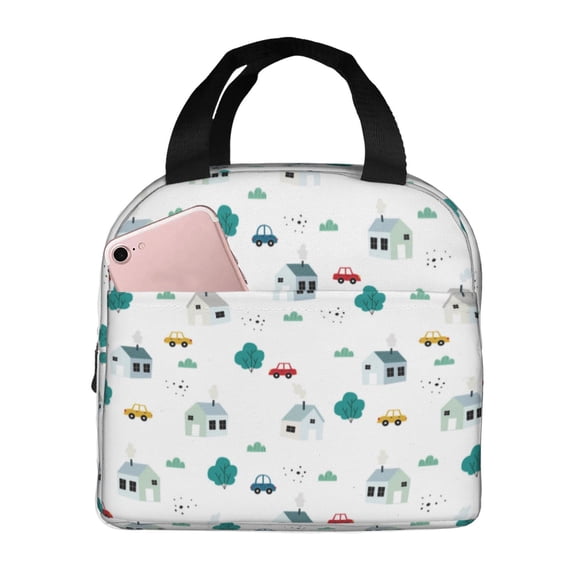 Pofeuu Cartoon House Car Print Lunch Bag Lunch Box Insulated Lunch Bag ...
