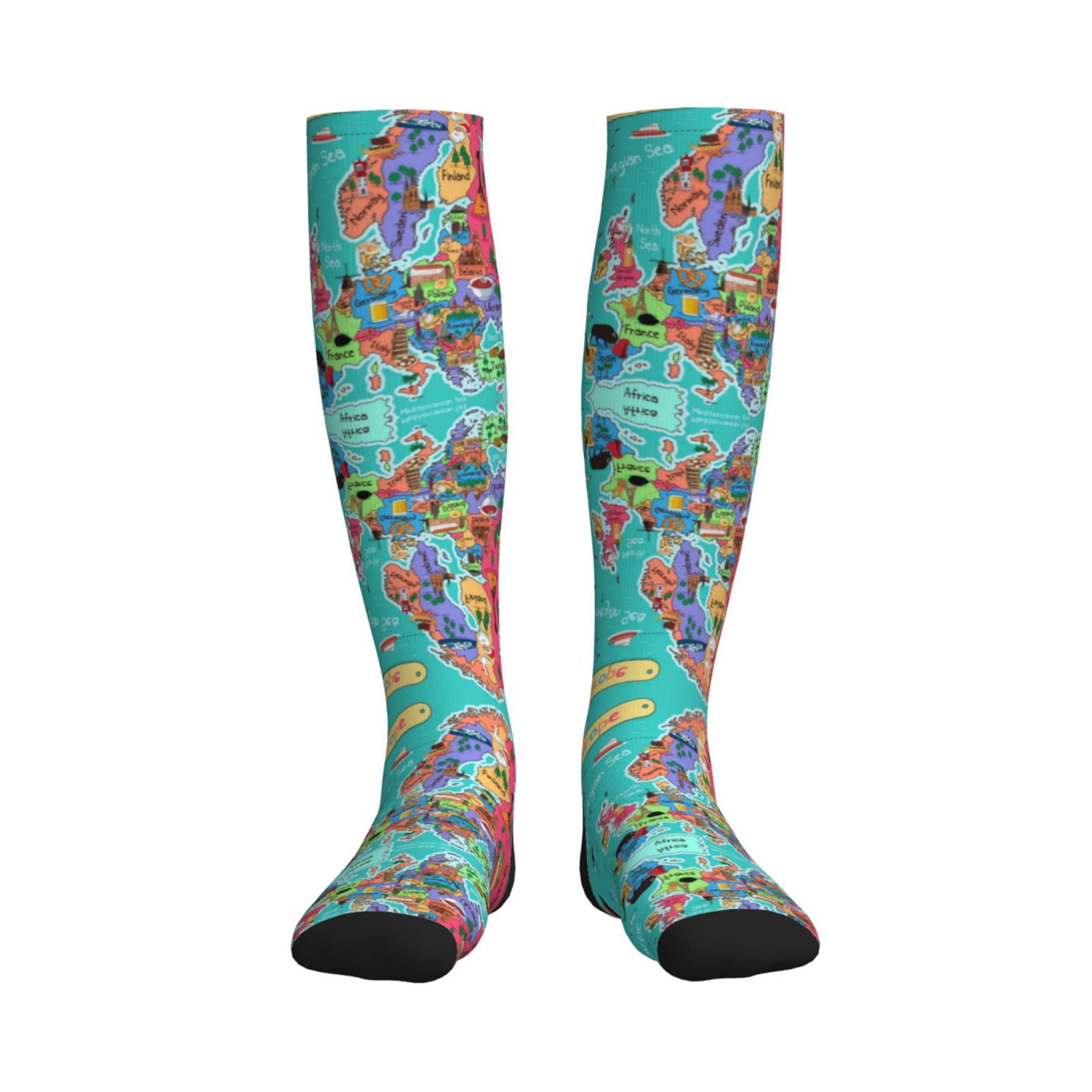 Pofeuu Cartoon Map Of Europe Print Compression Socks for Women & Men ...