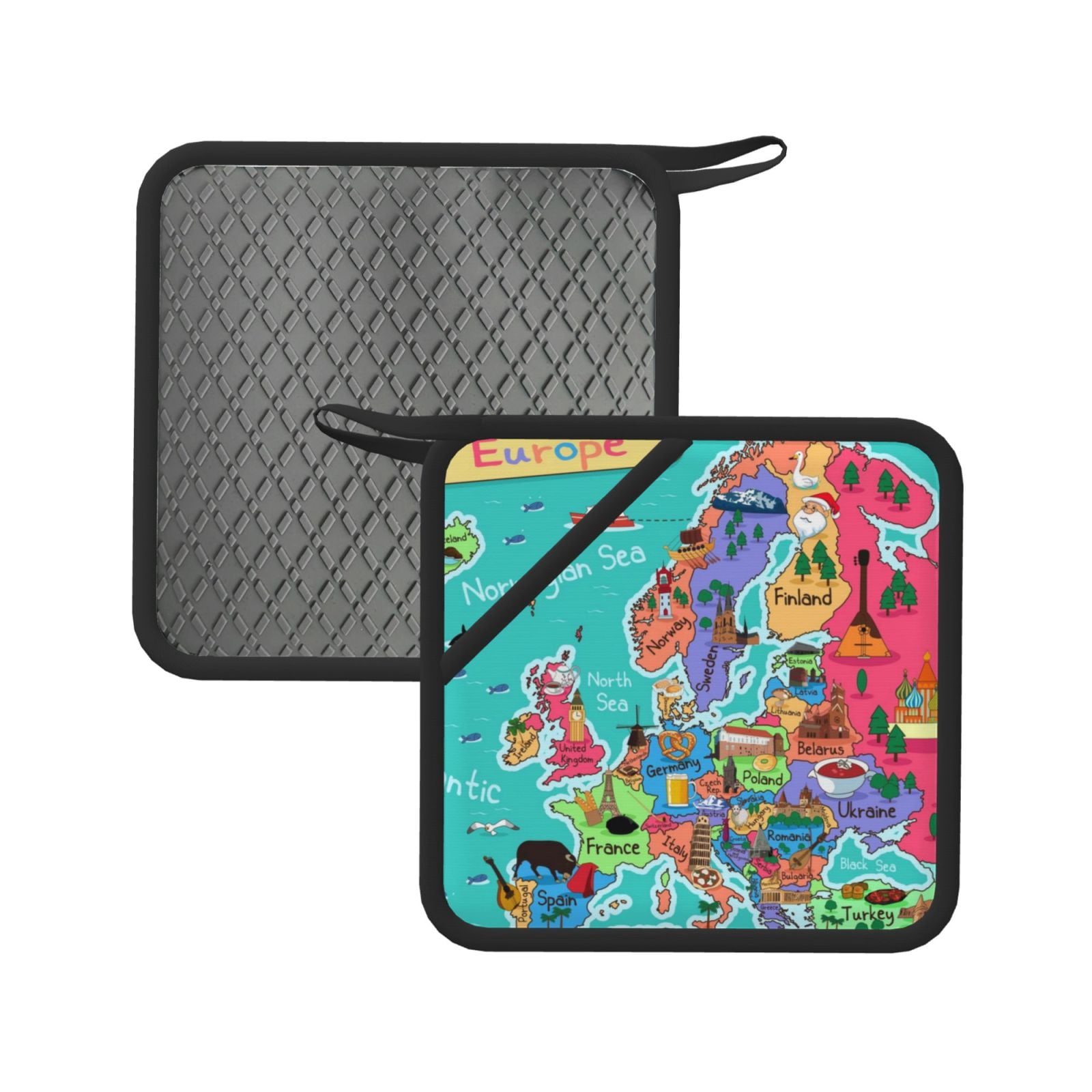 Pofeuu Cartoon Map Of Europe Print Silicone Trivet Mats,Silicone Hot ...