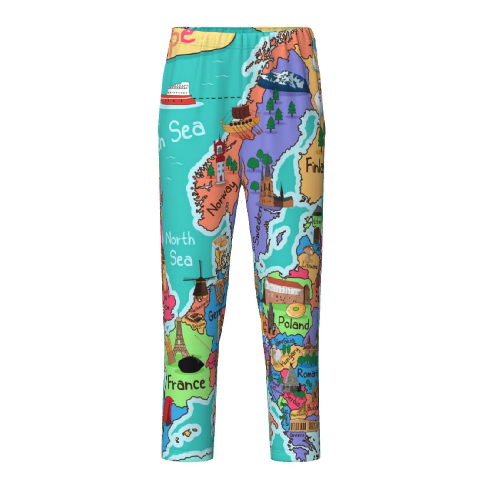 Pofeuu Cartoon Map Of Europe Print Teenagers' Pajama Pants, Soft Lounge ...