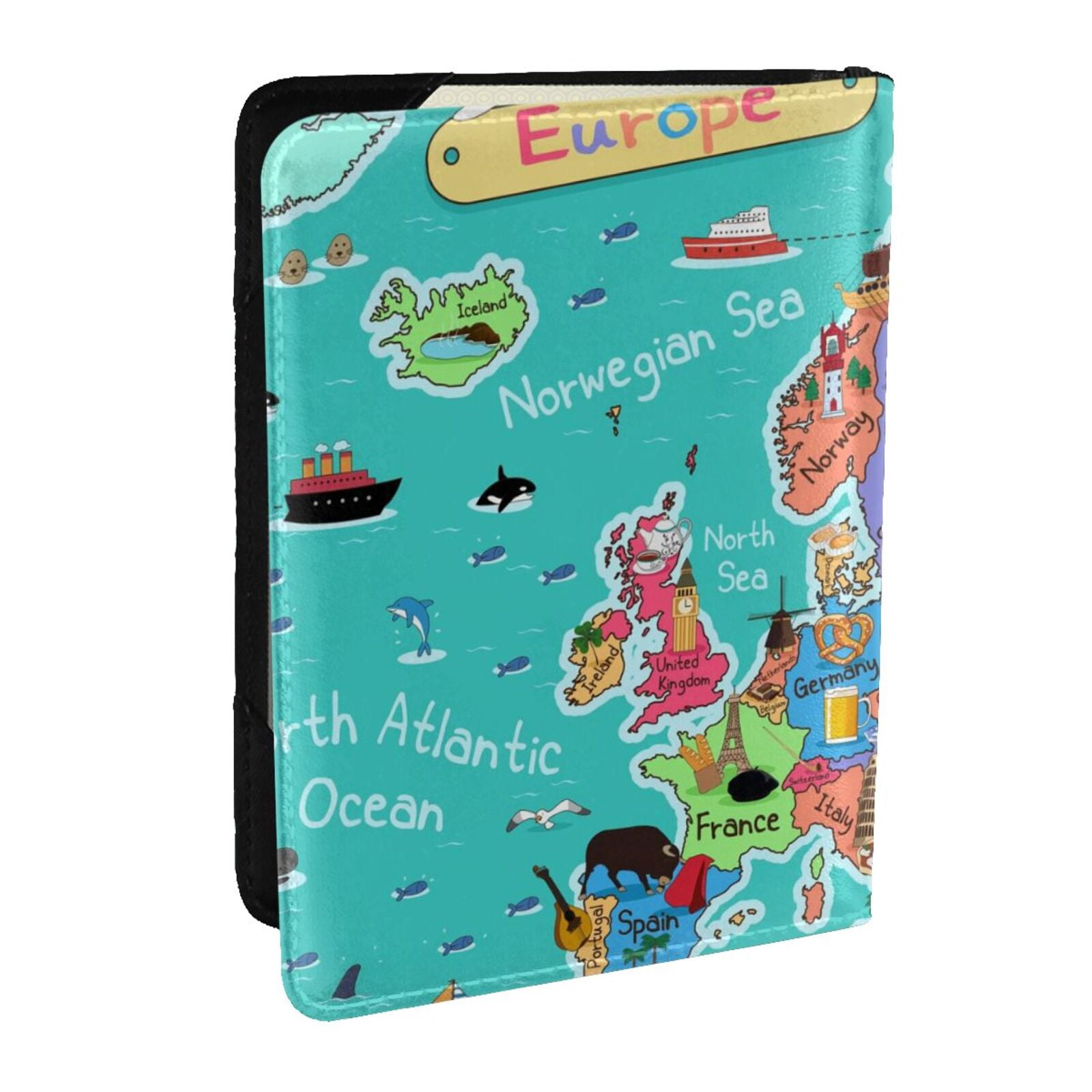 Pofeuu Cartoon Map Of Europe Print Travel Document Organizer Passport ...