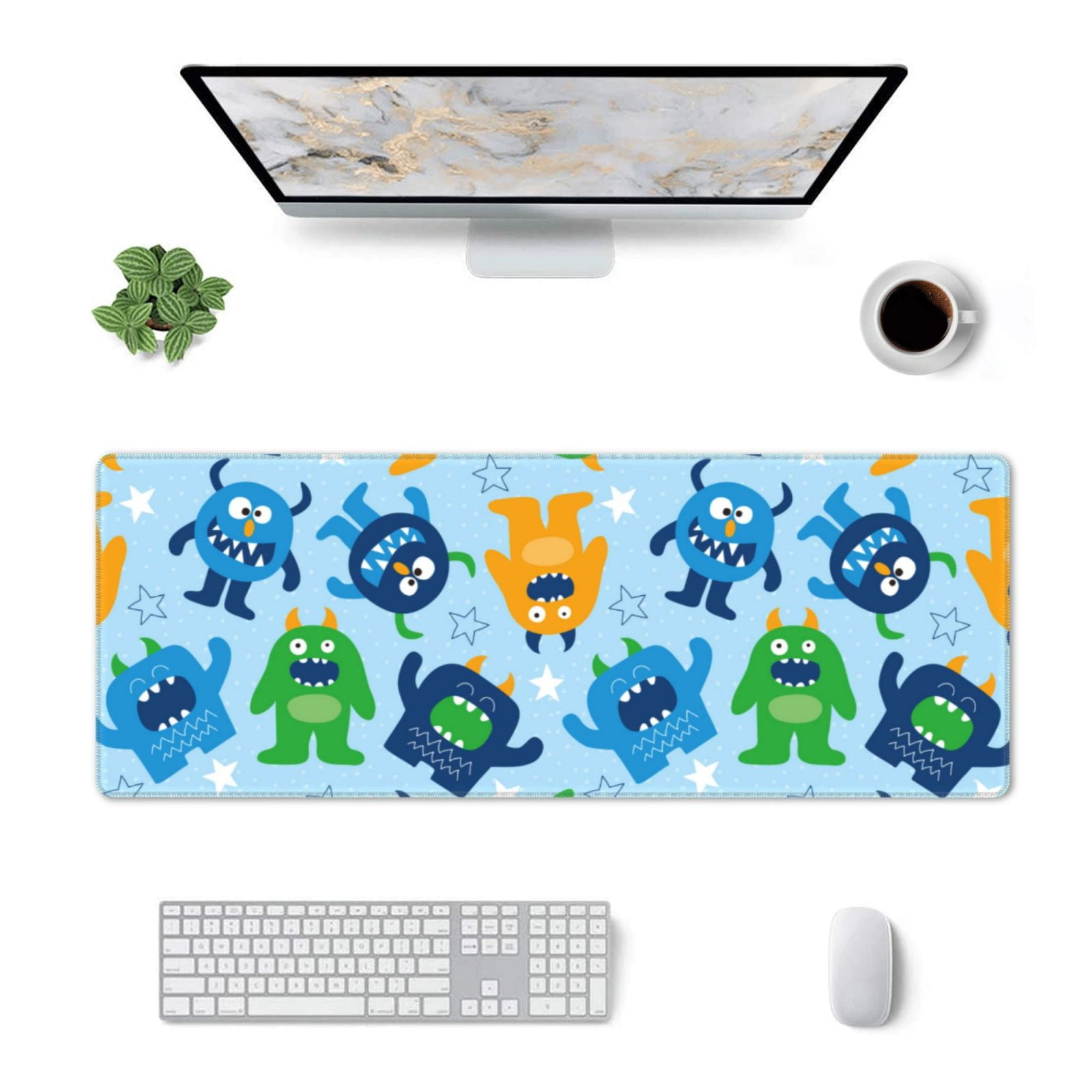 Pofeuu Cartoon Monster Print Desk Mat for Keyboard and Mouse，Computer ...