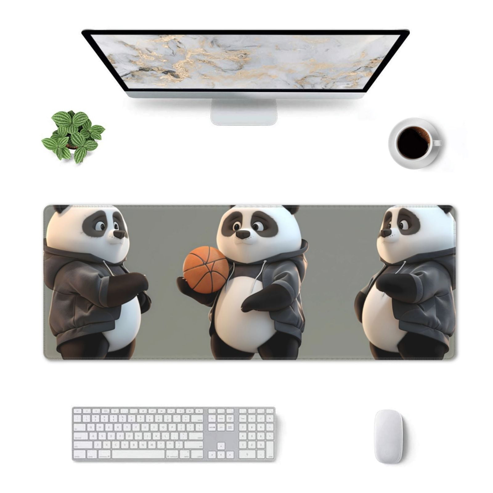 Pofeuu Cartoon Pandas Basketball Print Desk Mat for Keyboard and Mouse ...