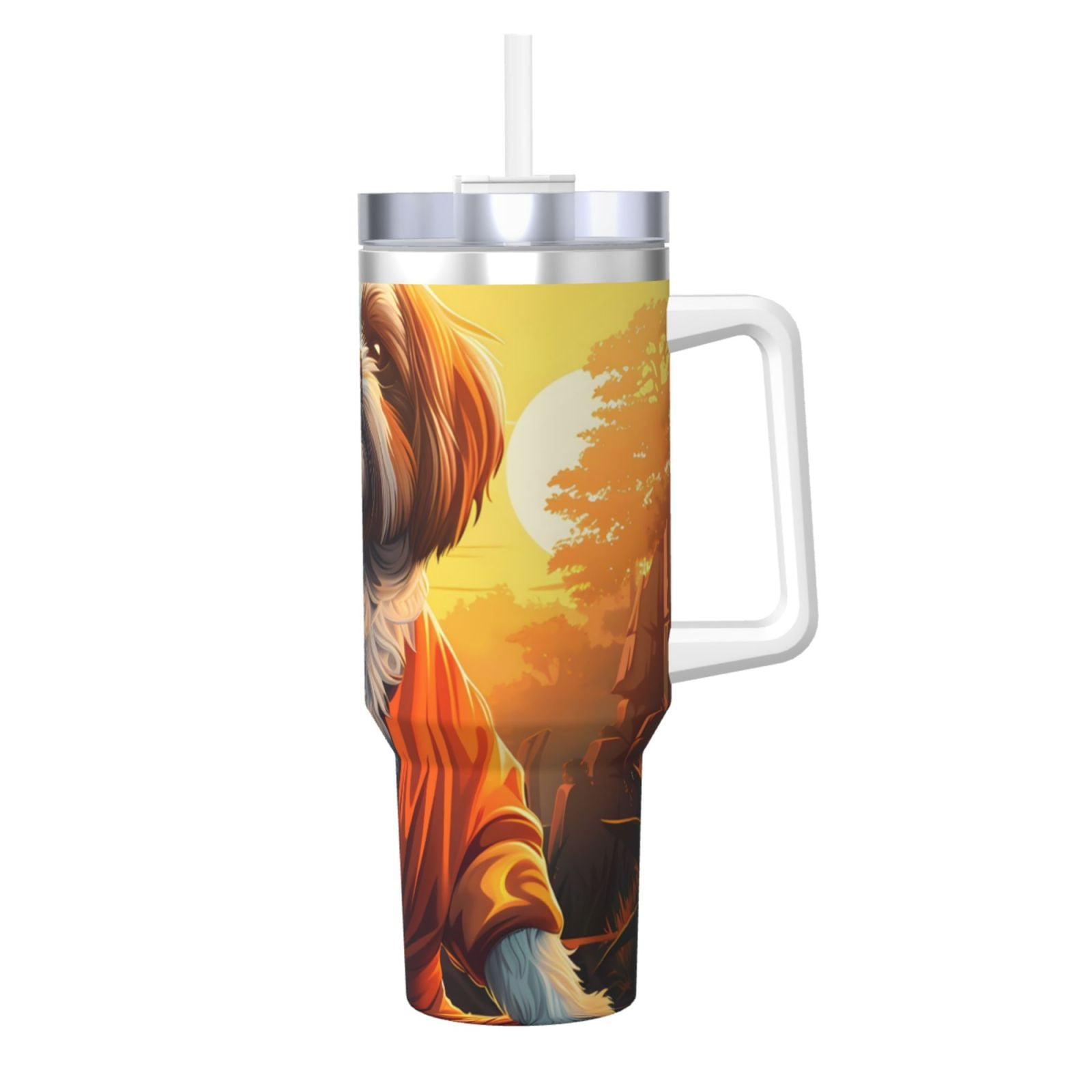 Pofeuu Cartoon Puppy Sunset Print 40oz Ice Bully With Handle And Straw ...