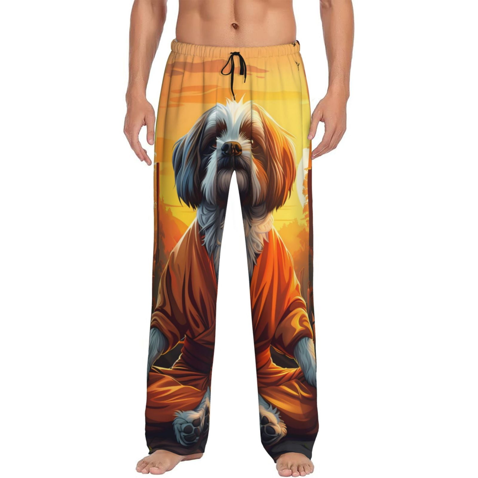 Pofeuu Cartoon Puppy Sunset Print Men's Pajama Pants, Soft Lounge ...