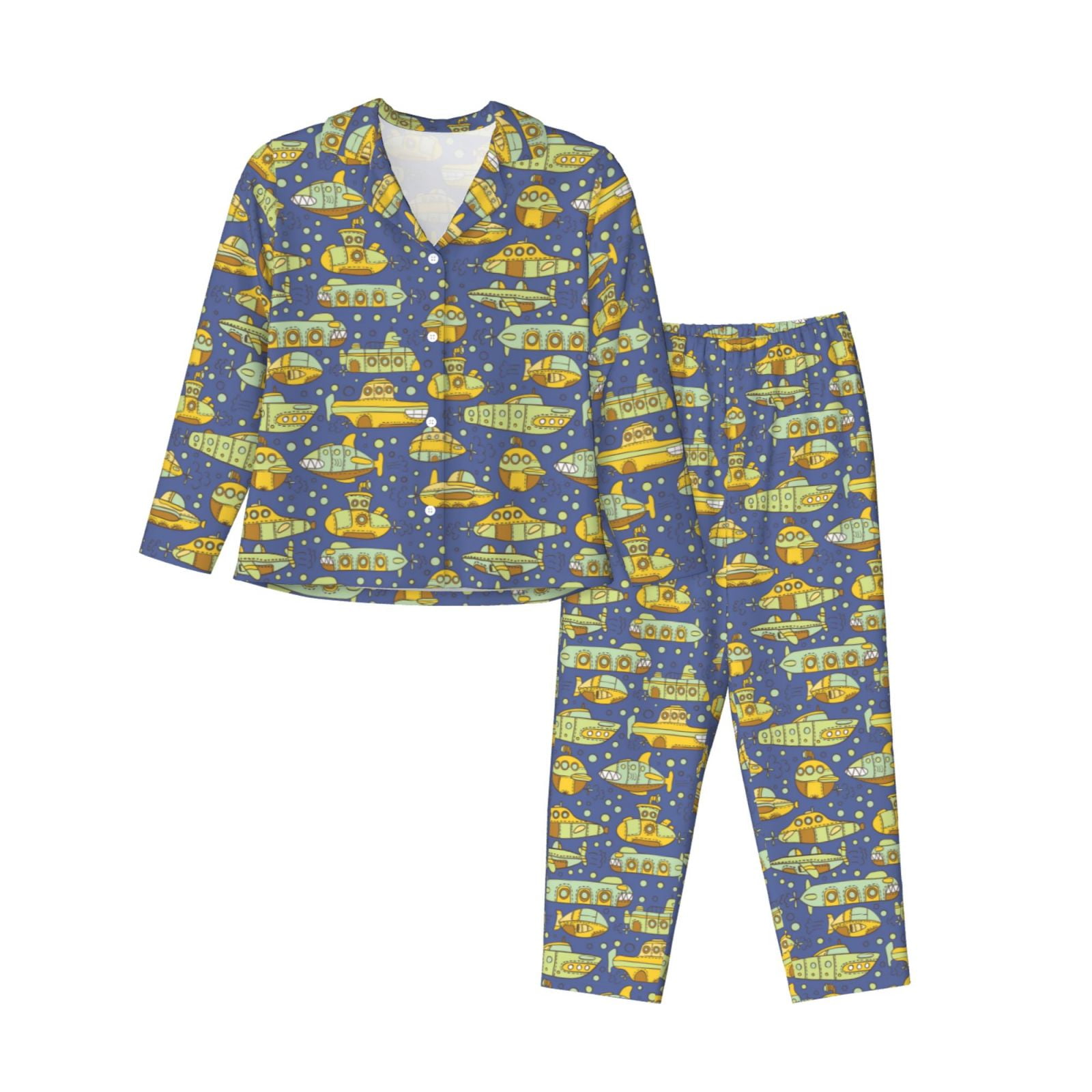 Pofeuu Cartoon Submarines Print Womens Pajamas Set Long Sleeve ...