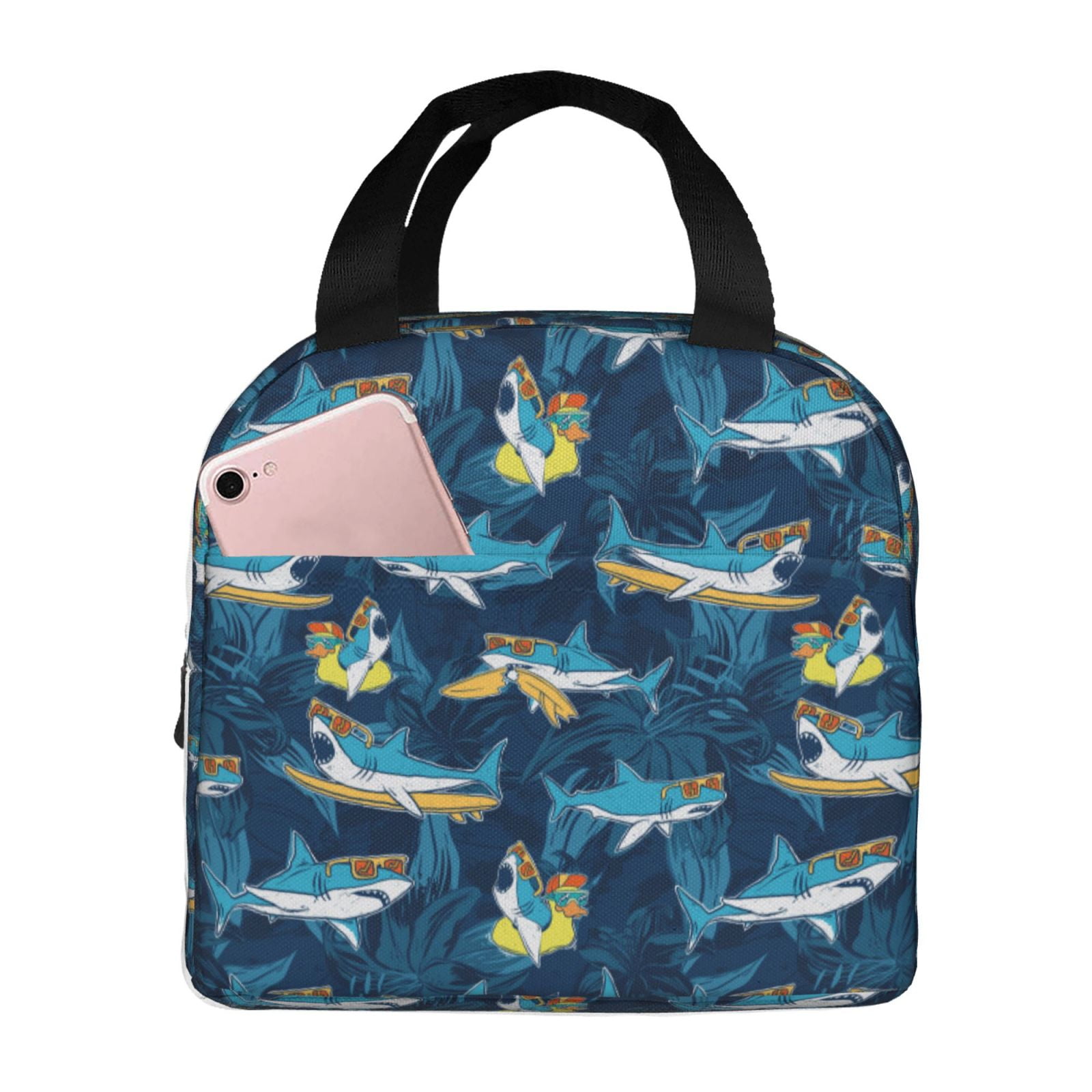 Pofeuu Cartoon Surfer Sharks Print Lunch Bag Lunch Box Insulated Lunch ...