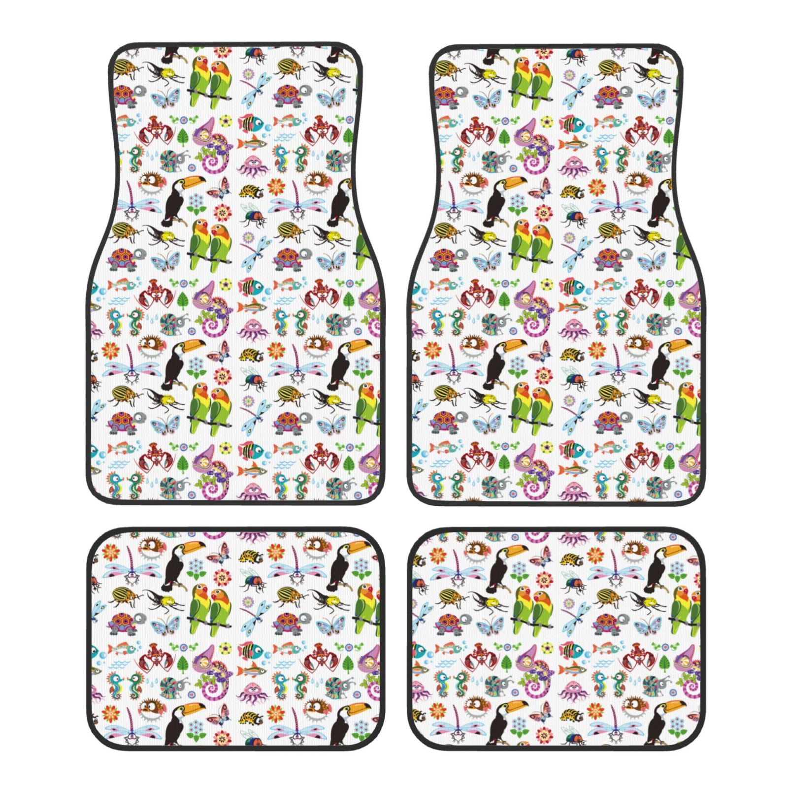 Pofeuu Cartoon Wild Animals Print Car Foot Mat Set of 4 Pieces - All ...