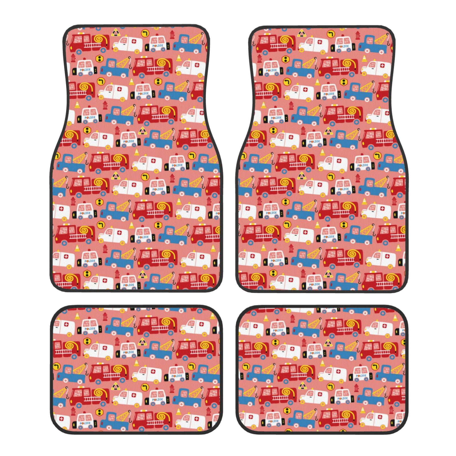 Pofeuu Cartoon with Traffic Elements Print Car Foot Mat Set of 4 Pieces ...