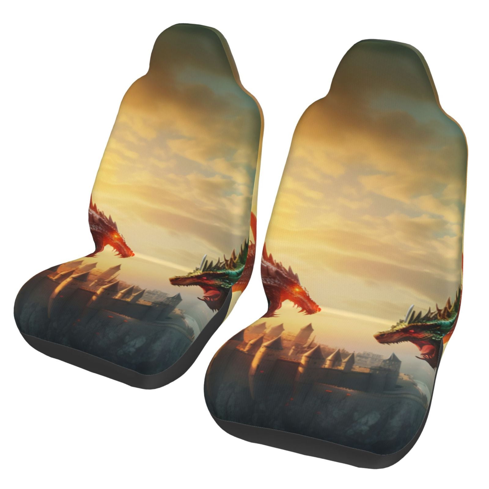 Pofeuu Castle Red Green Sky Dragon Print Automotive Car Seat Covers ...