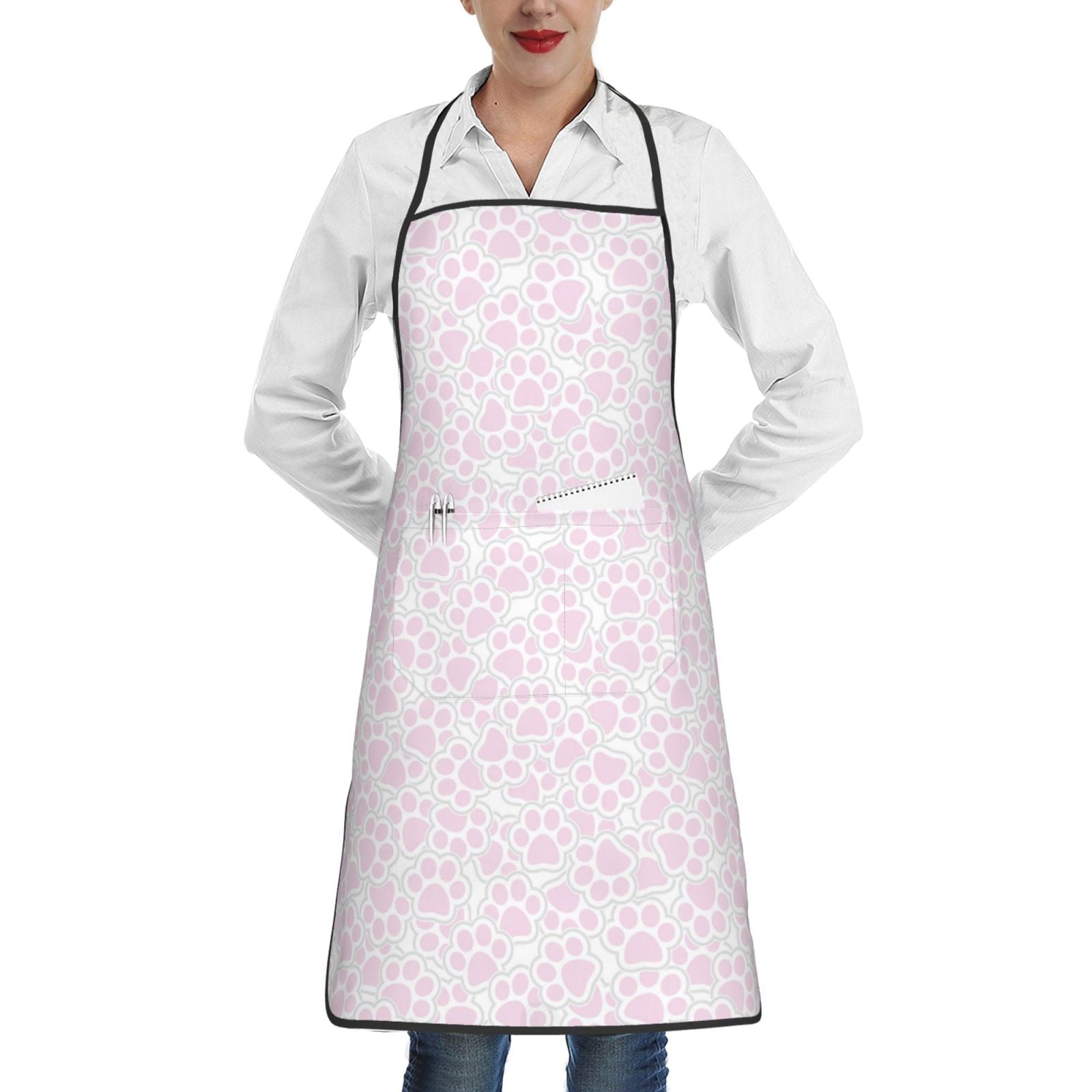 Pofeuu Cat Paw Print Aprons with Pockets, Cute Aprons for Kitchen ...