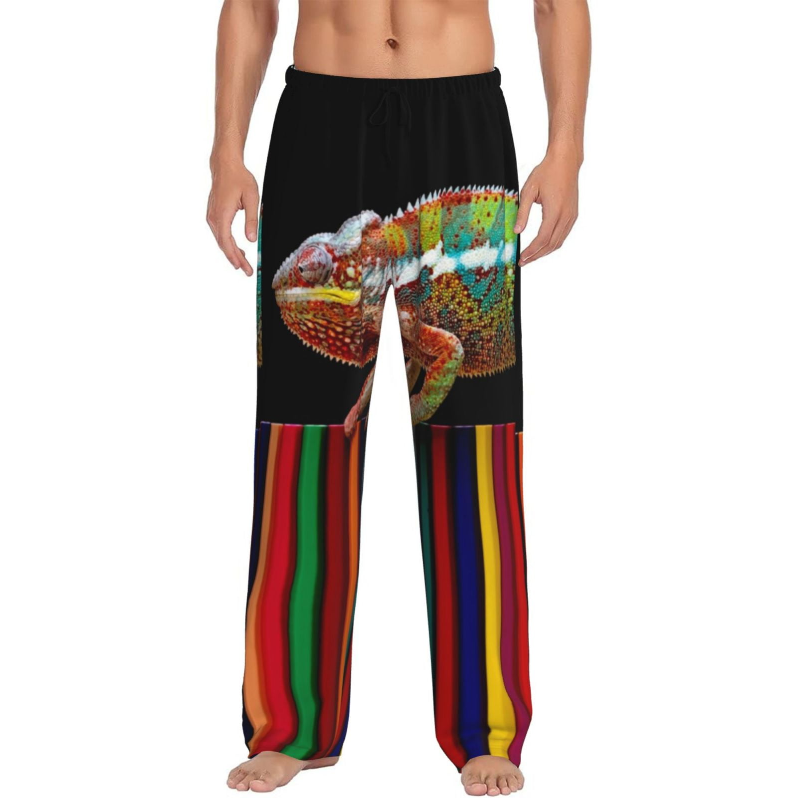 Pofeuu Chameleon Panther On Colored Pencils Print Men's Pajama Pants ...