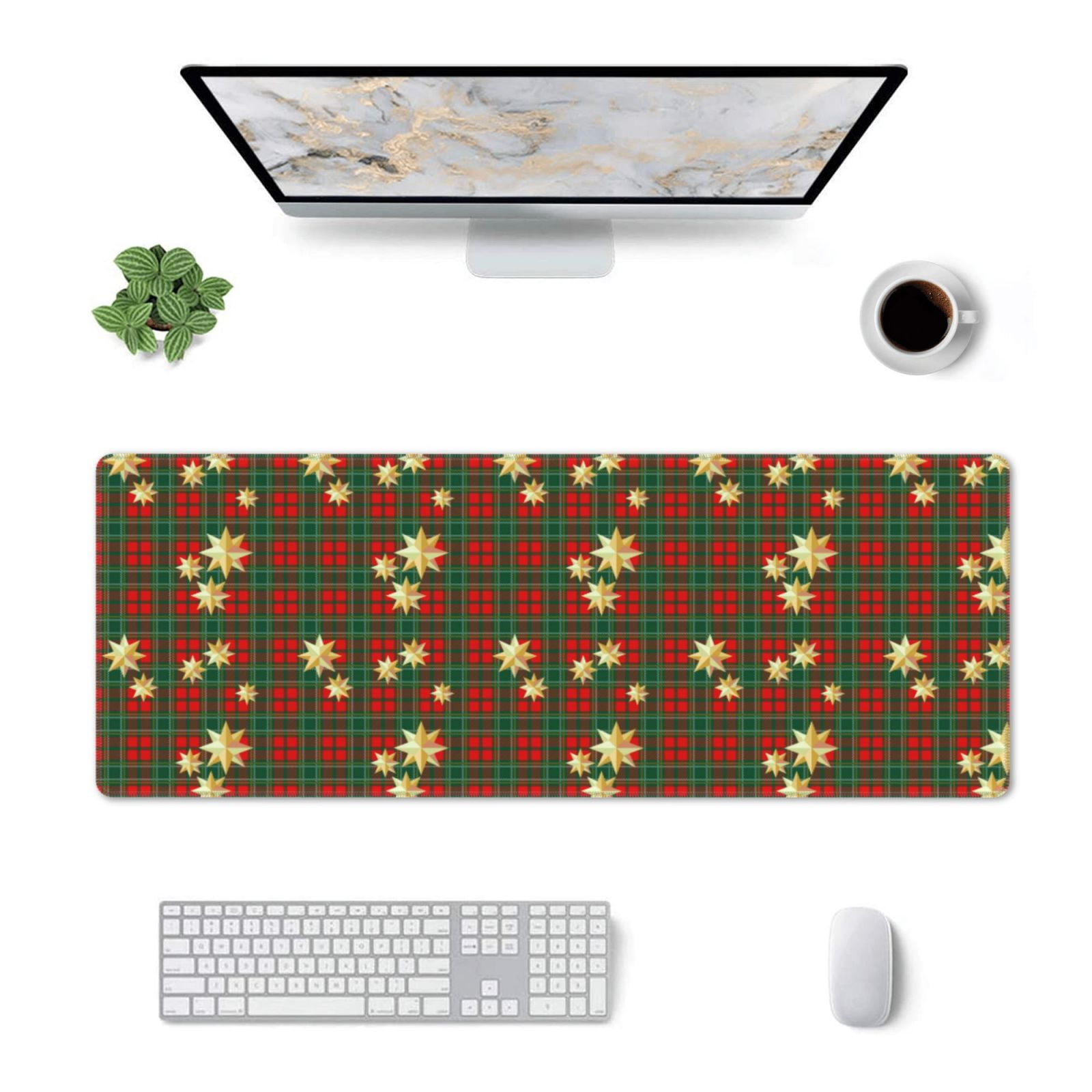Pofeuu Checkered With Golden Stars Print Desk Mat for Keyboard and ...