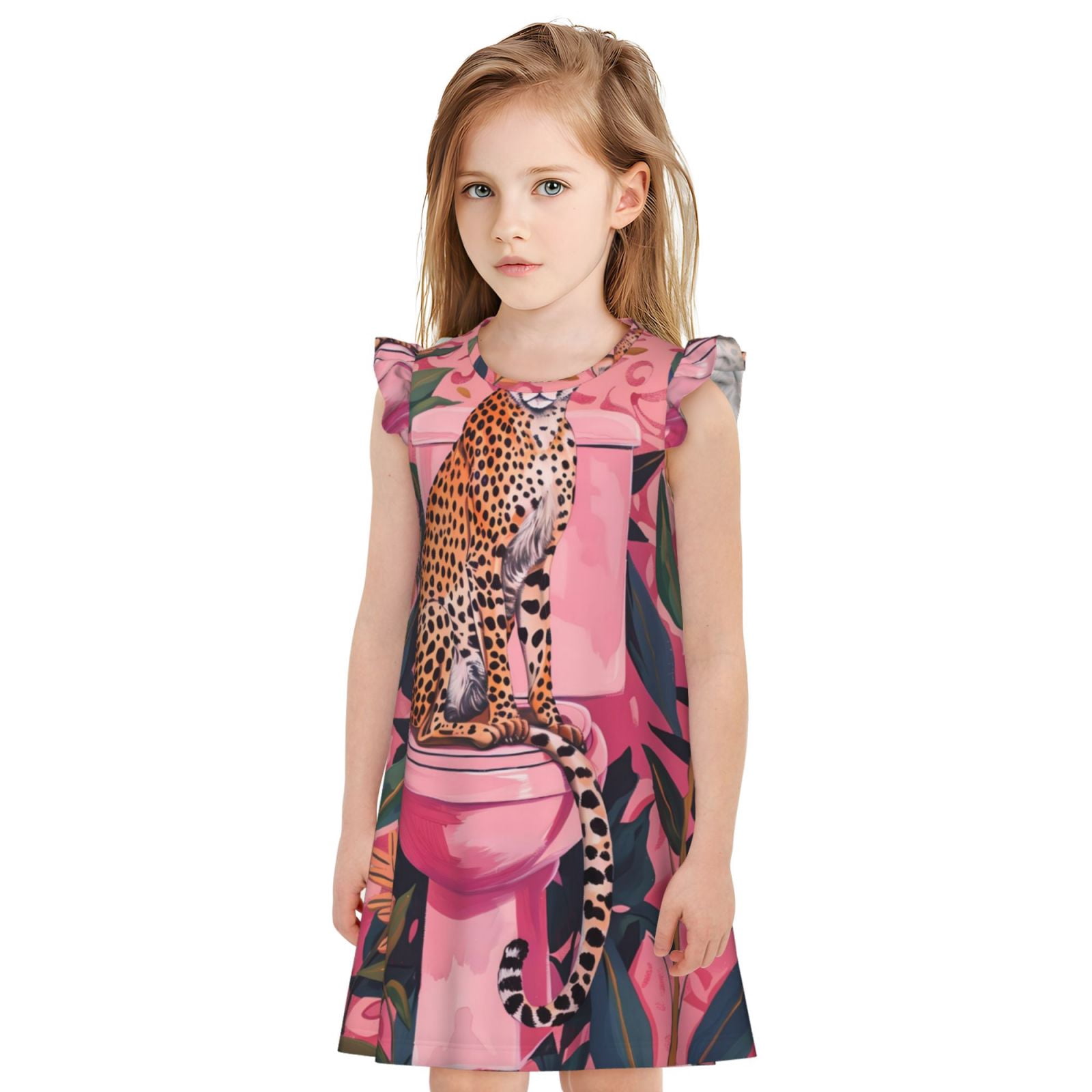 Pofeuu Cheetah On Toilet Humor Art Print Girls Nightgowns, Nightgown ...