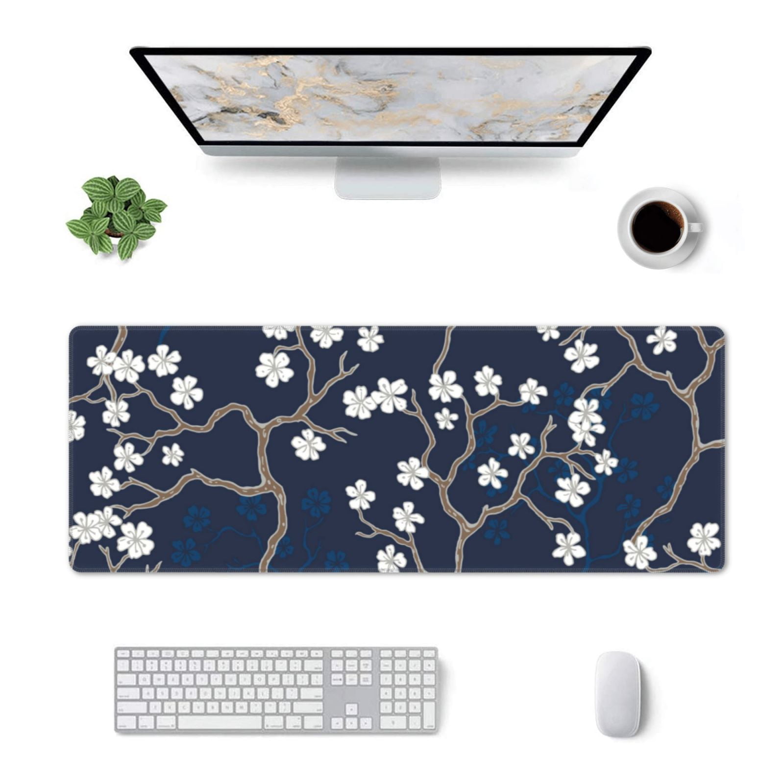 Pofeuu Cherry Blossoms on Navy Background Print Desk Mat for Keyboard ...