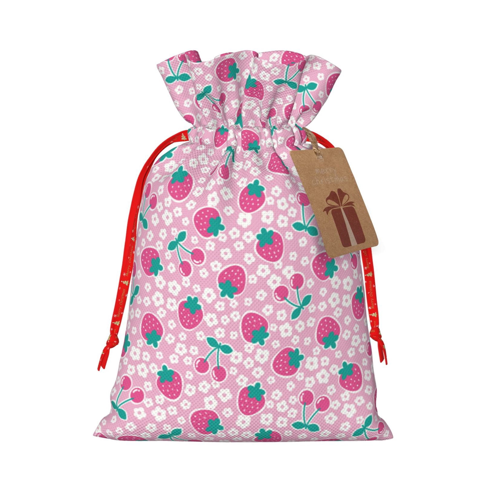 Pofeuu Cherry Strawberry Print Burlap Bags with Drawstrings Drawstring ...