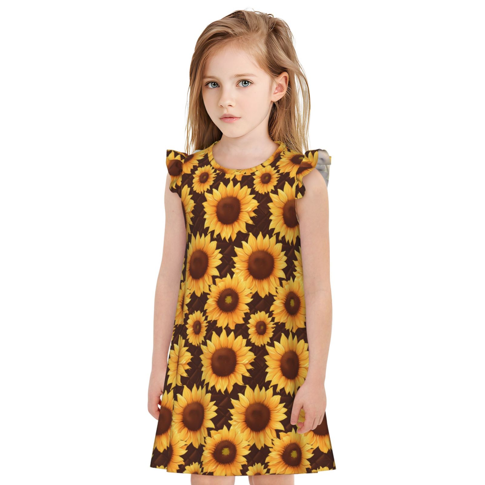 Pofeuu Chocolate Plaid Sunflower Print Girls Nightgowns, Nightgown ...