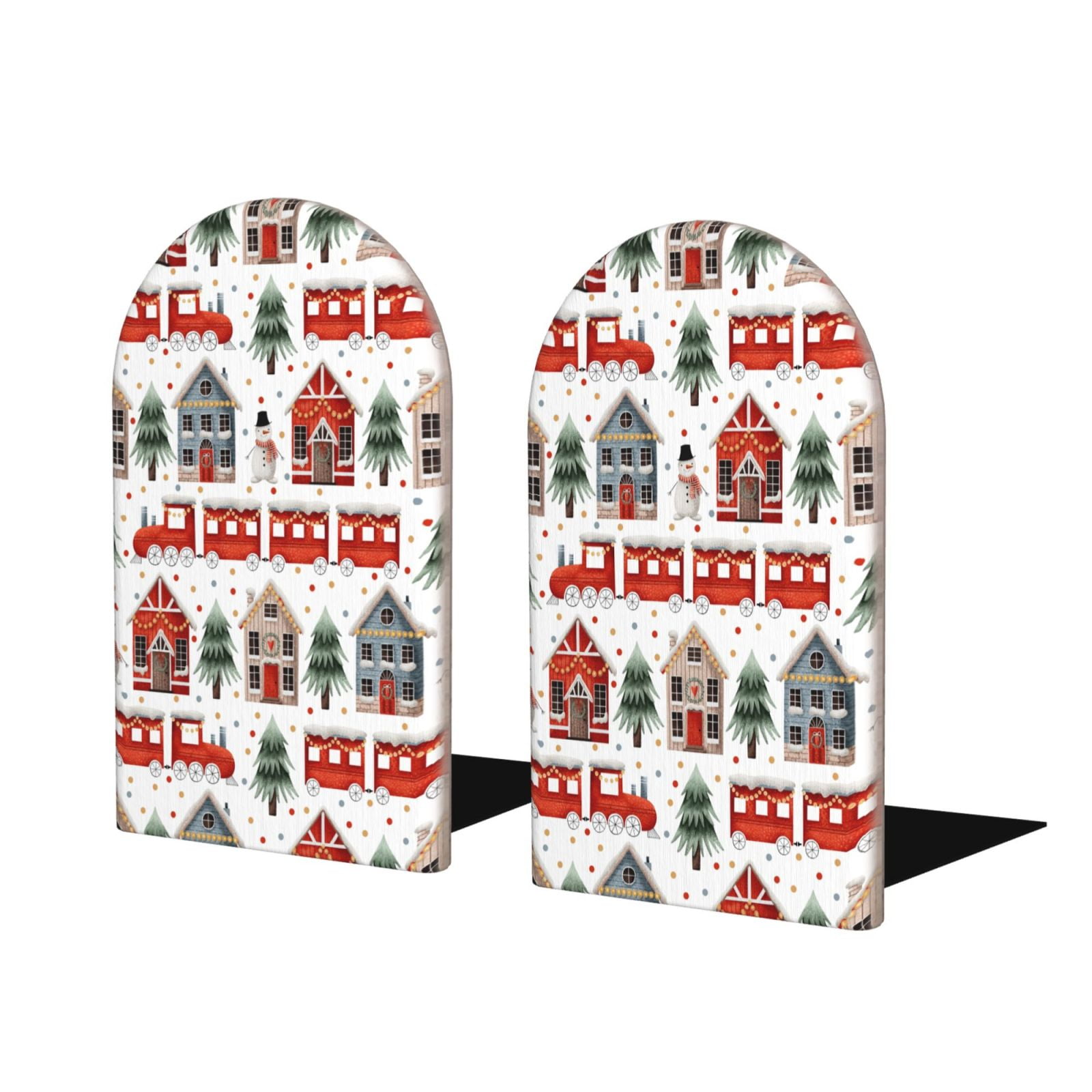 Pofeuu Christmas Houses Print Large Bookend Hold Heavy Books- Wood ...