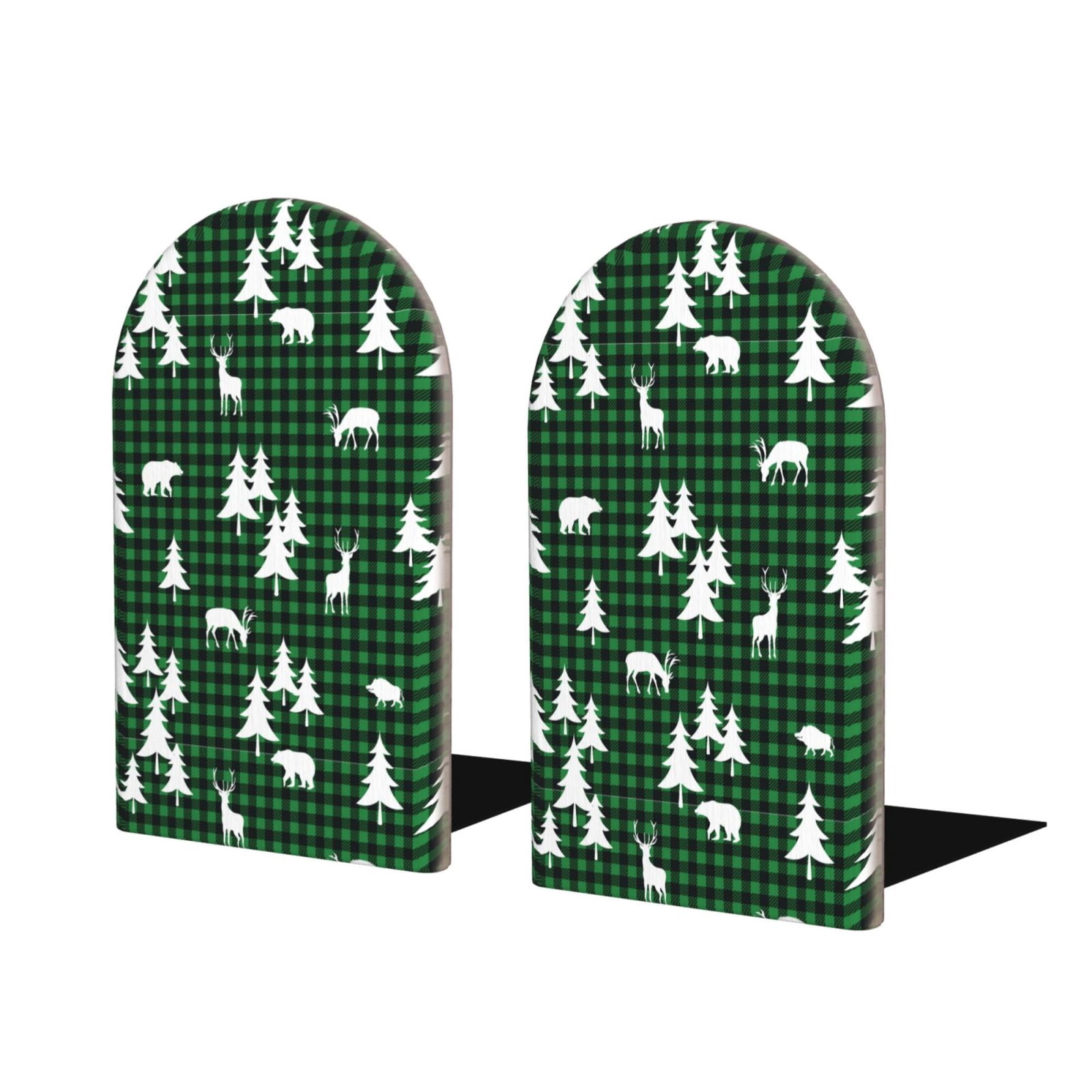 Pofeuu Christmas tree green plaid Print Large Bookend Hold Heavy Books ...