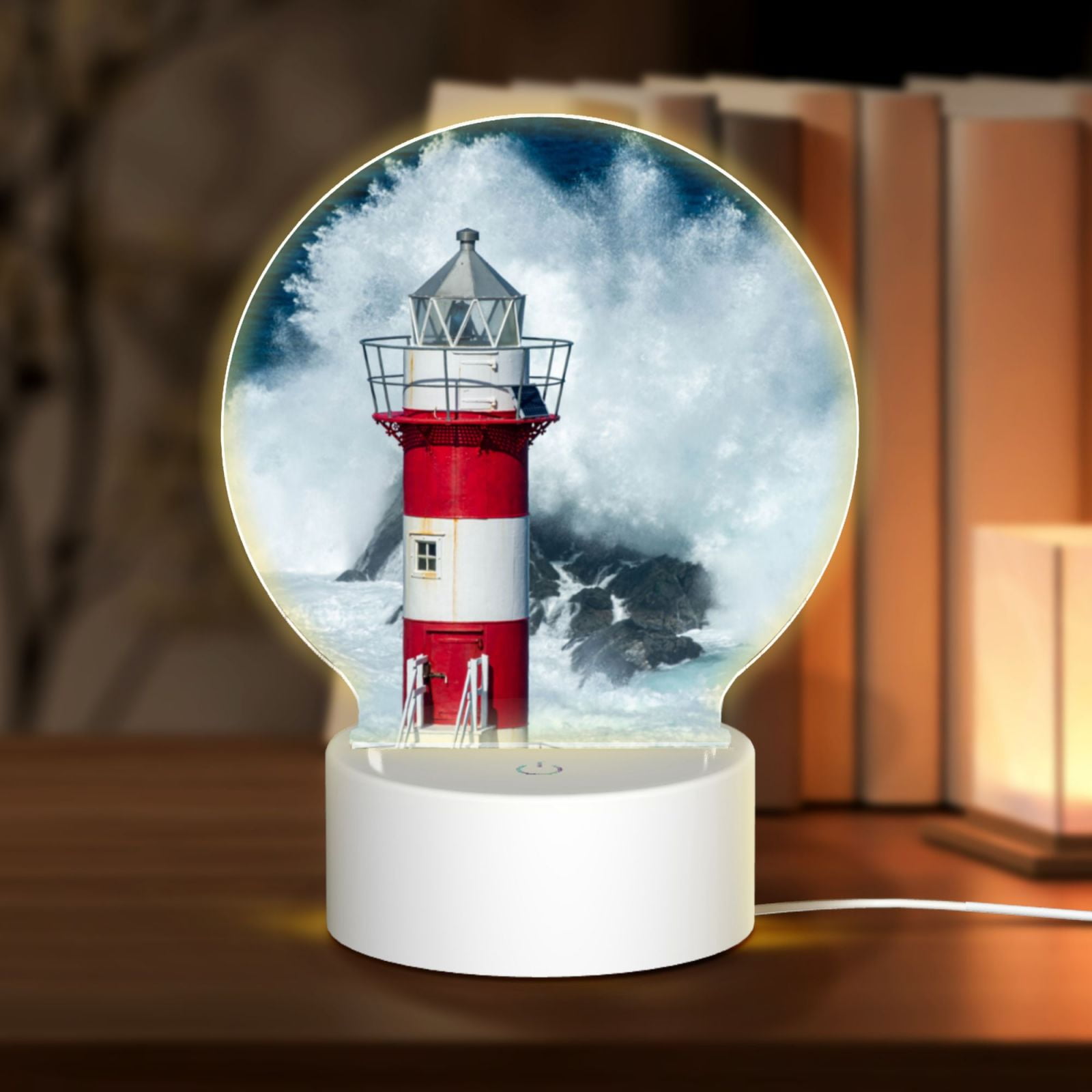 Pofeuu Circular Lighthouse Print LED Christmas Night Light Lamp Base ...
