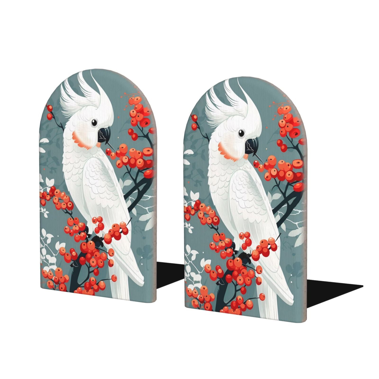 Pofeuu Cockatoo Red Berries Print Large Bookend Hold Heavy Books- Wood ...