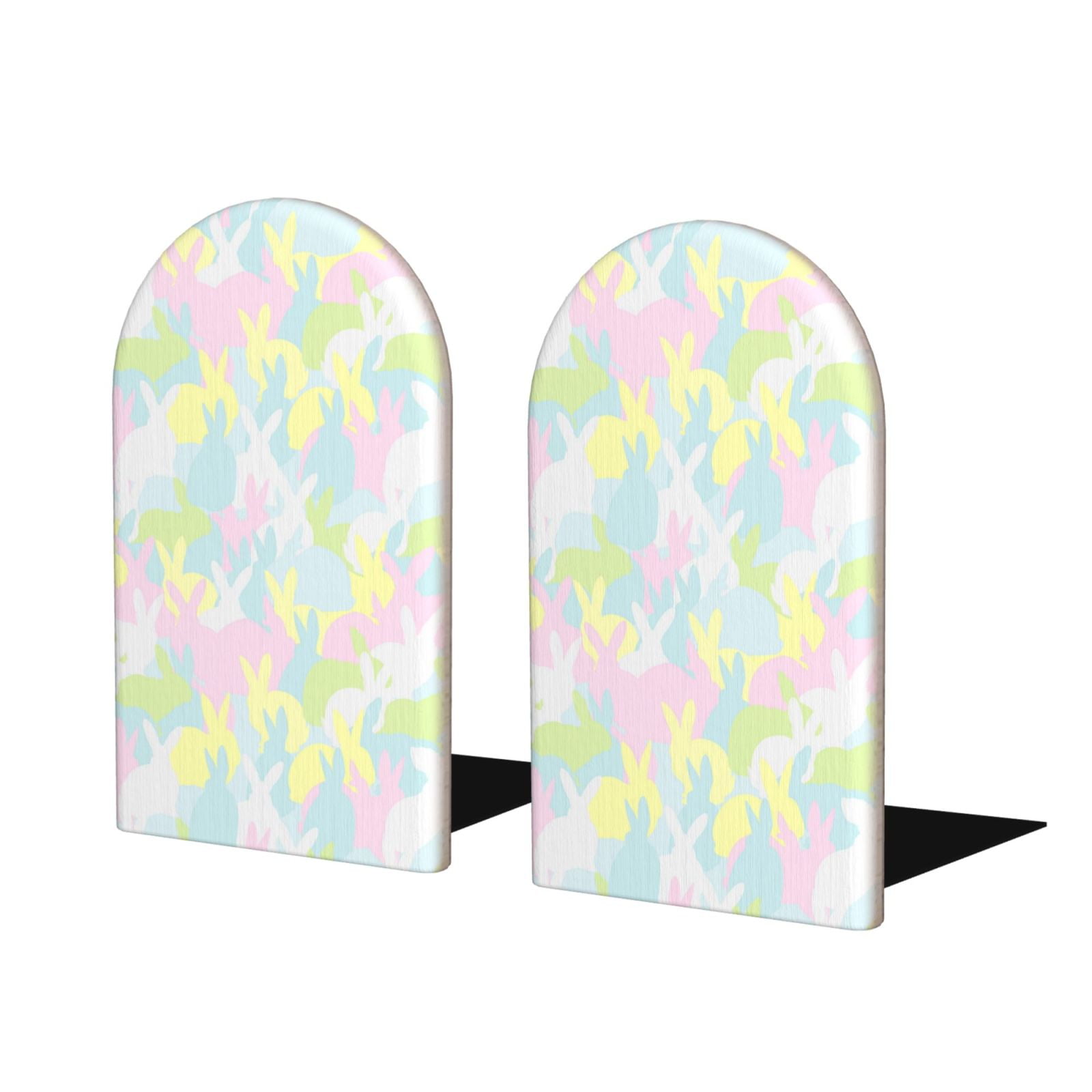 Pofeuu Color Rabbit Print Large Bookend Hold Heavy Books- Wood Bookends ...