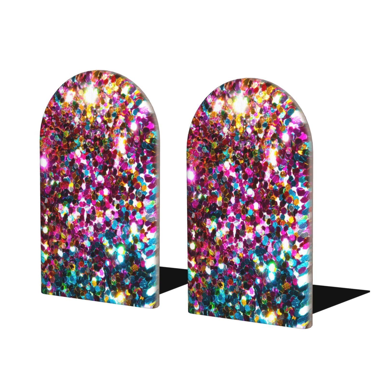 Pofeuu Color Shiny Print Large Bookend Hold Heavy Books- Wood Bookends ...