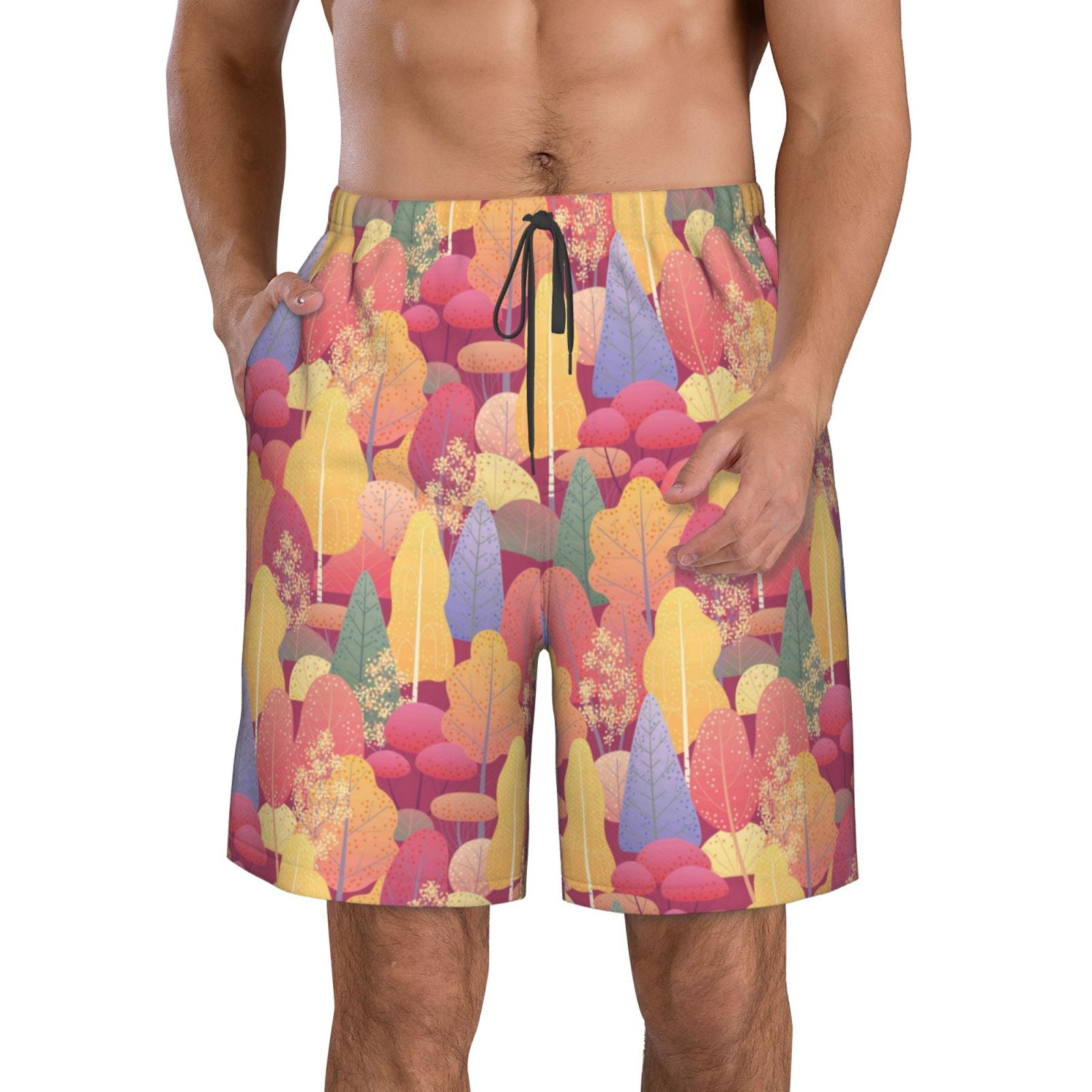 Pofeuu Colorful Autumn Forest Trees Prin Men's Swim Trunks Quick Dry ...
