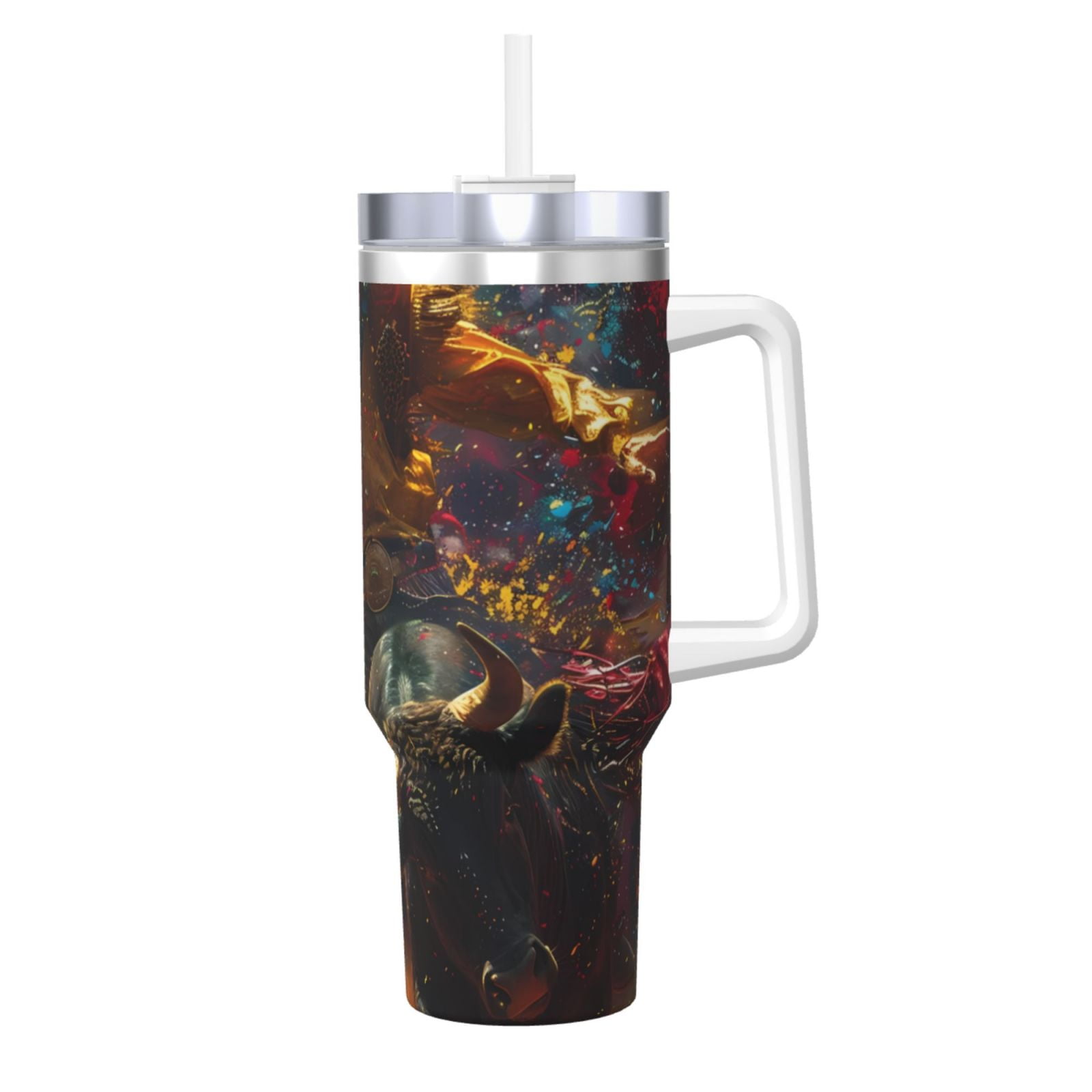 Pofeuu Colorful Bull Western Man Print 40oz Ice Bully With Handle And ...