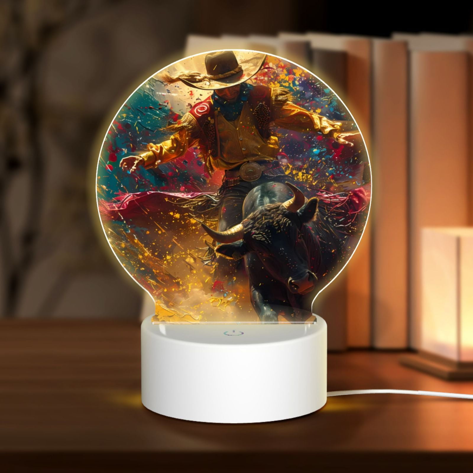 Pofeuu Colorful Bull Western Man Print LED Christmas Night Light Lamp ...