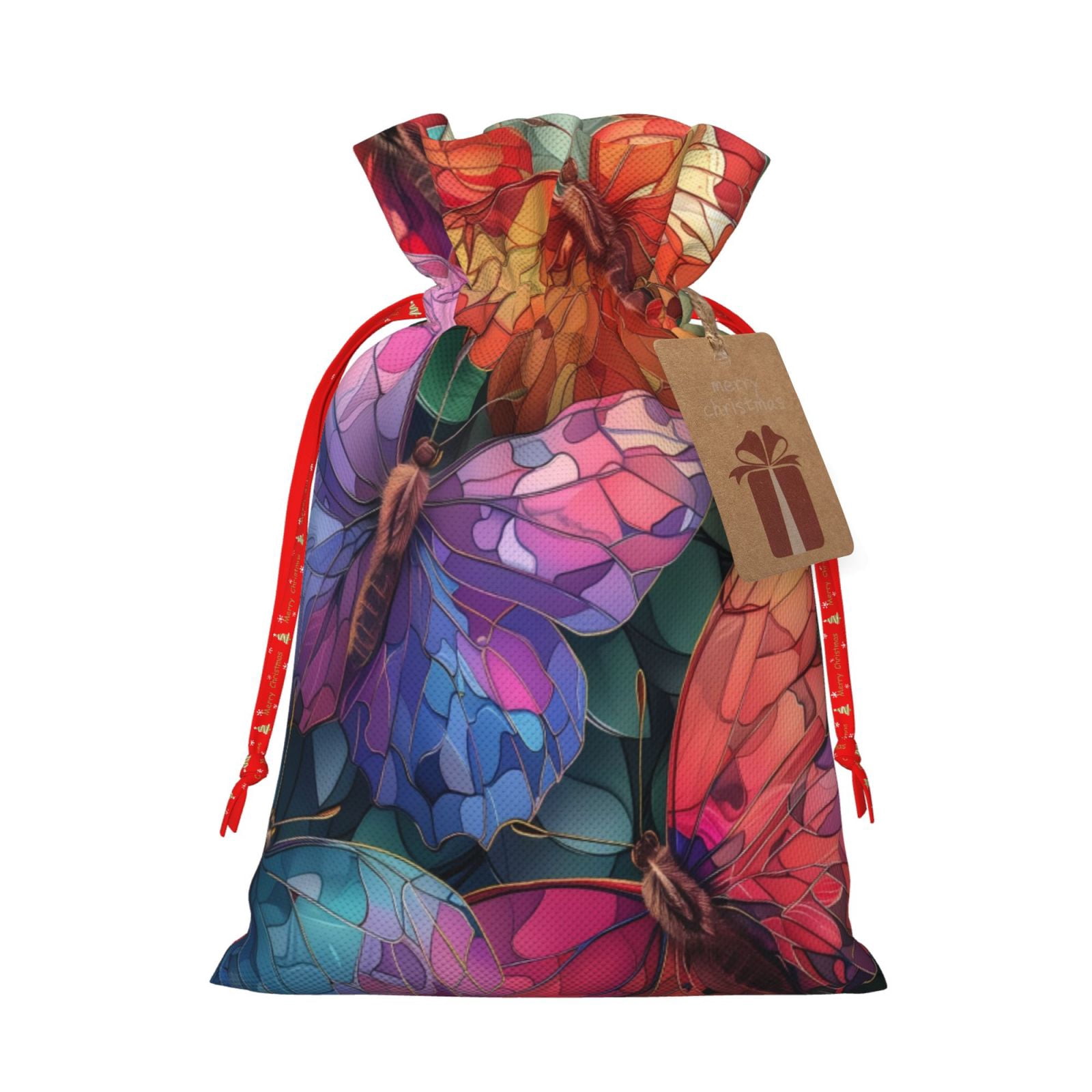 Pofeuu Colorful Butterfly Cluster Print Burlap Bags with Drawstrings ...