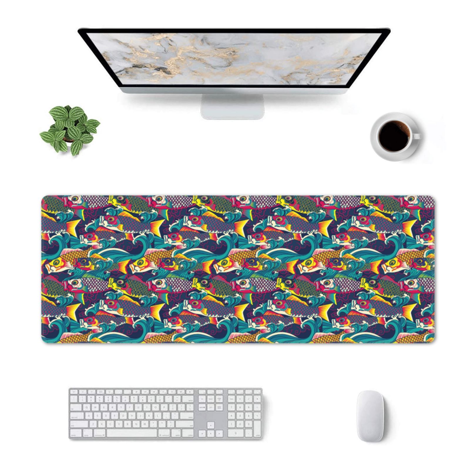 Pofeuu Colorful Carp Streamer Print Desk Mat for Keyboard and Mouse ...