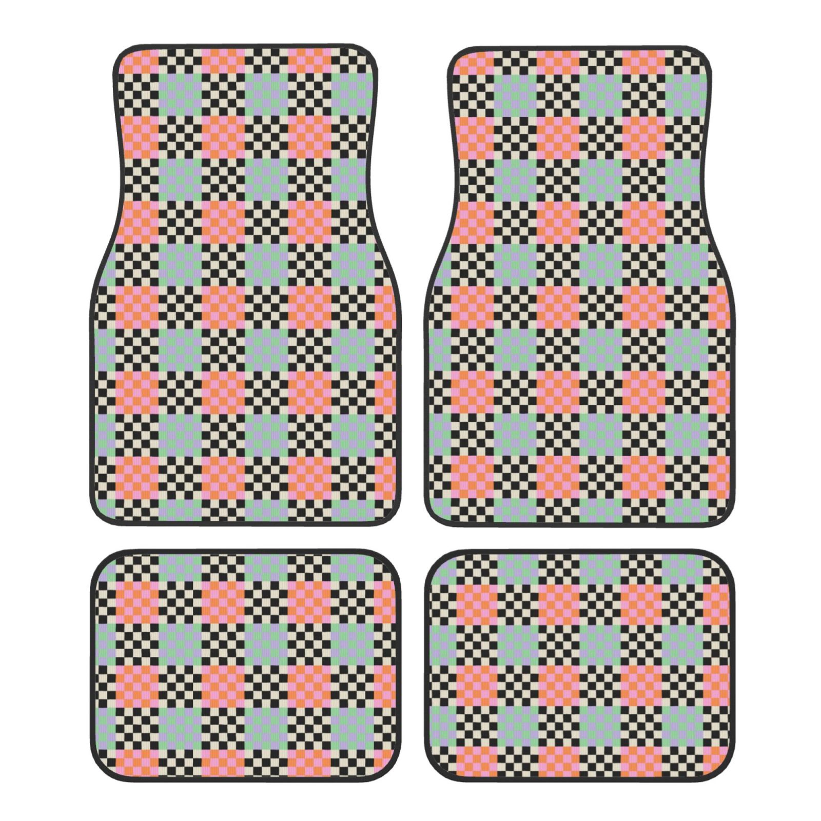 Pofeuu Colorful Checkered Print Car Foot Mat Set of 4 Pieces - All ...