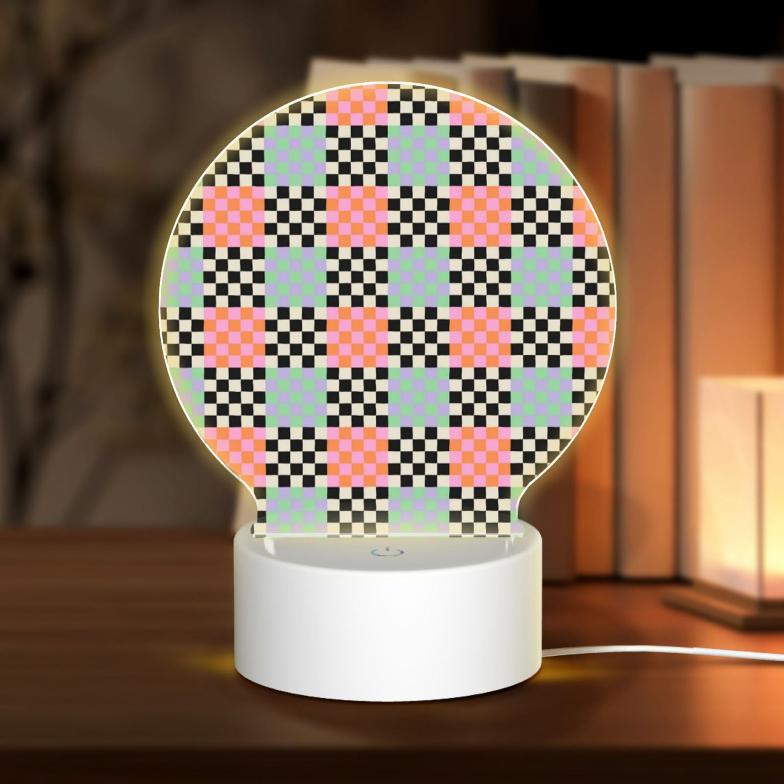 Pofeuu Colorful Checkered Print LED Christmas Night Light Lamp Base ...
