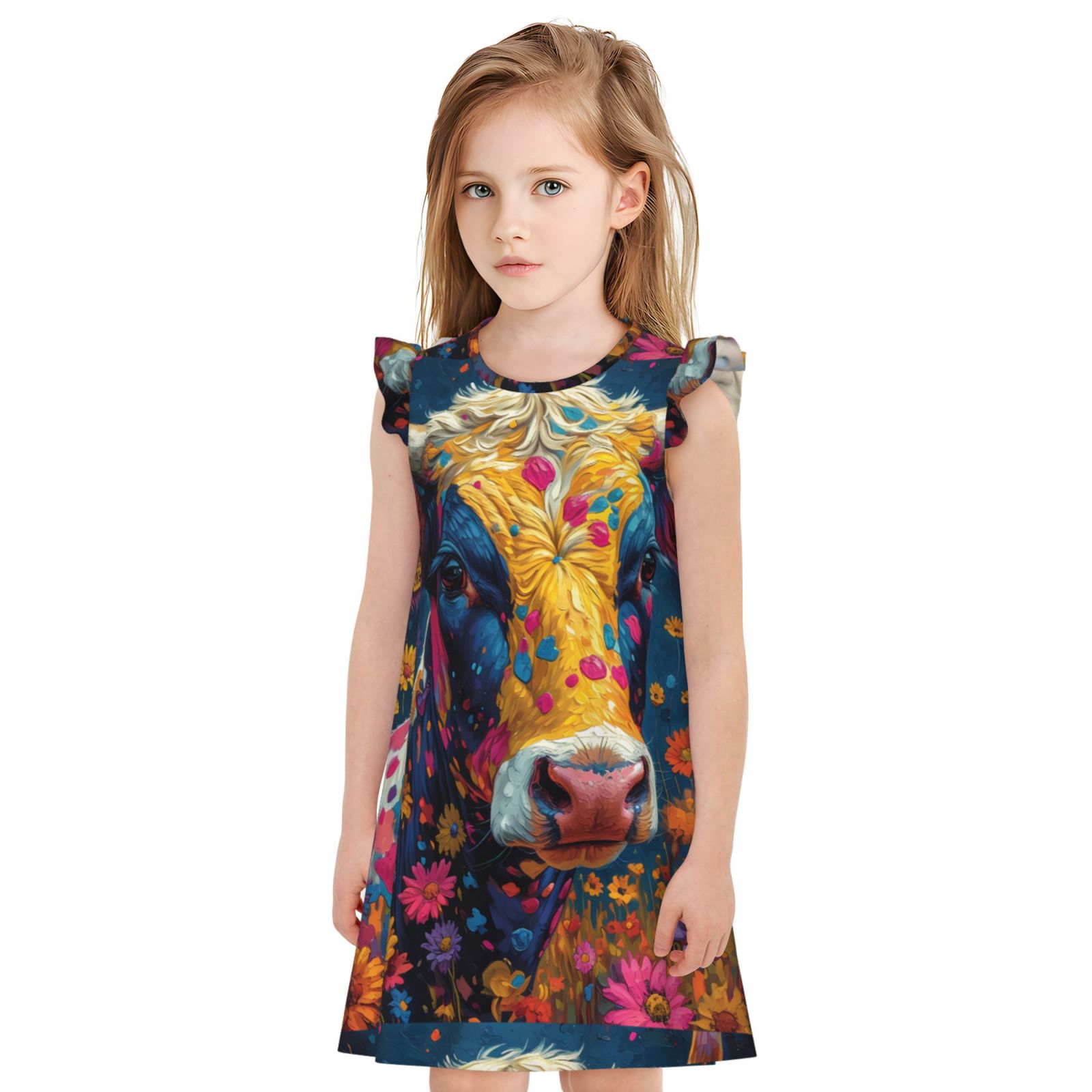 Pofeuu Colorful Daisy Sunflower Cow Print Girls Nightgowns, Nightgown ...