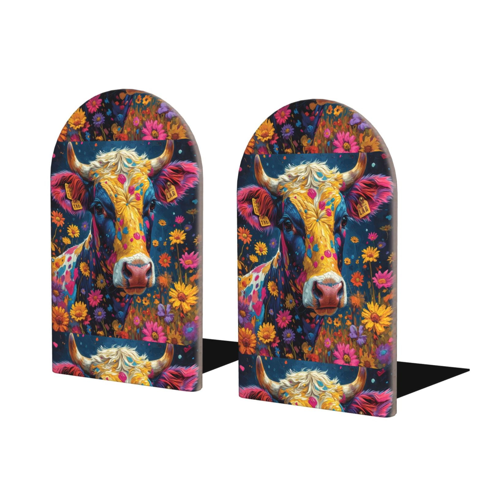 Pofeuu Colorful Daisy Sunflower Cow Print Large Bookend Hold Heavy ...