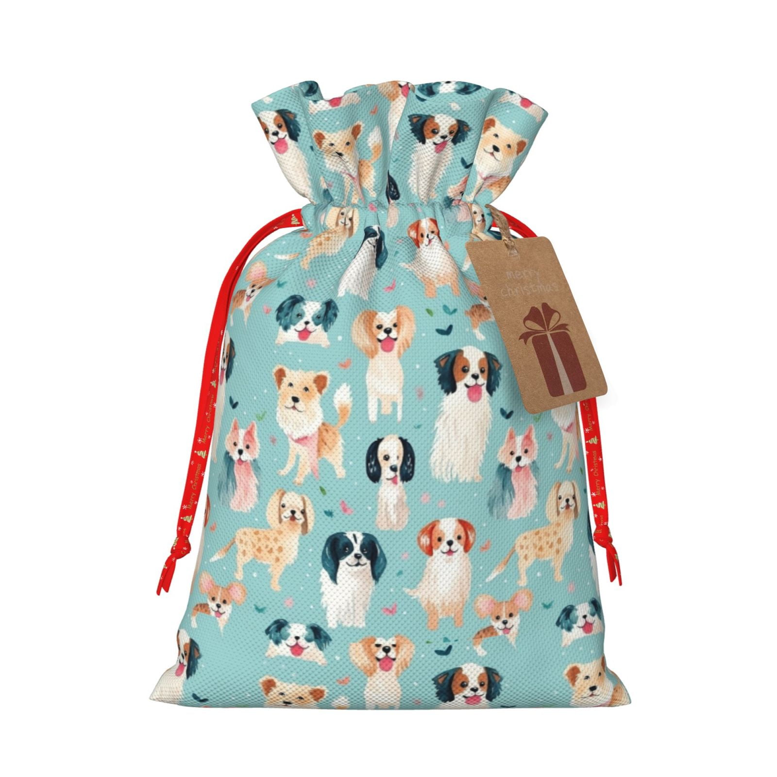 Pofeuu Colorful Dog Print Burlap Bags with Drawstrings Drawstring Gift ...