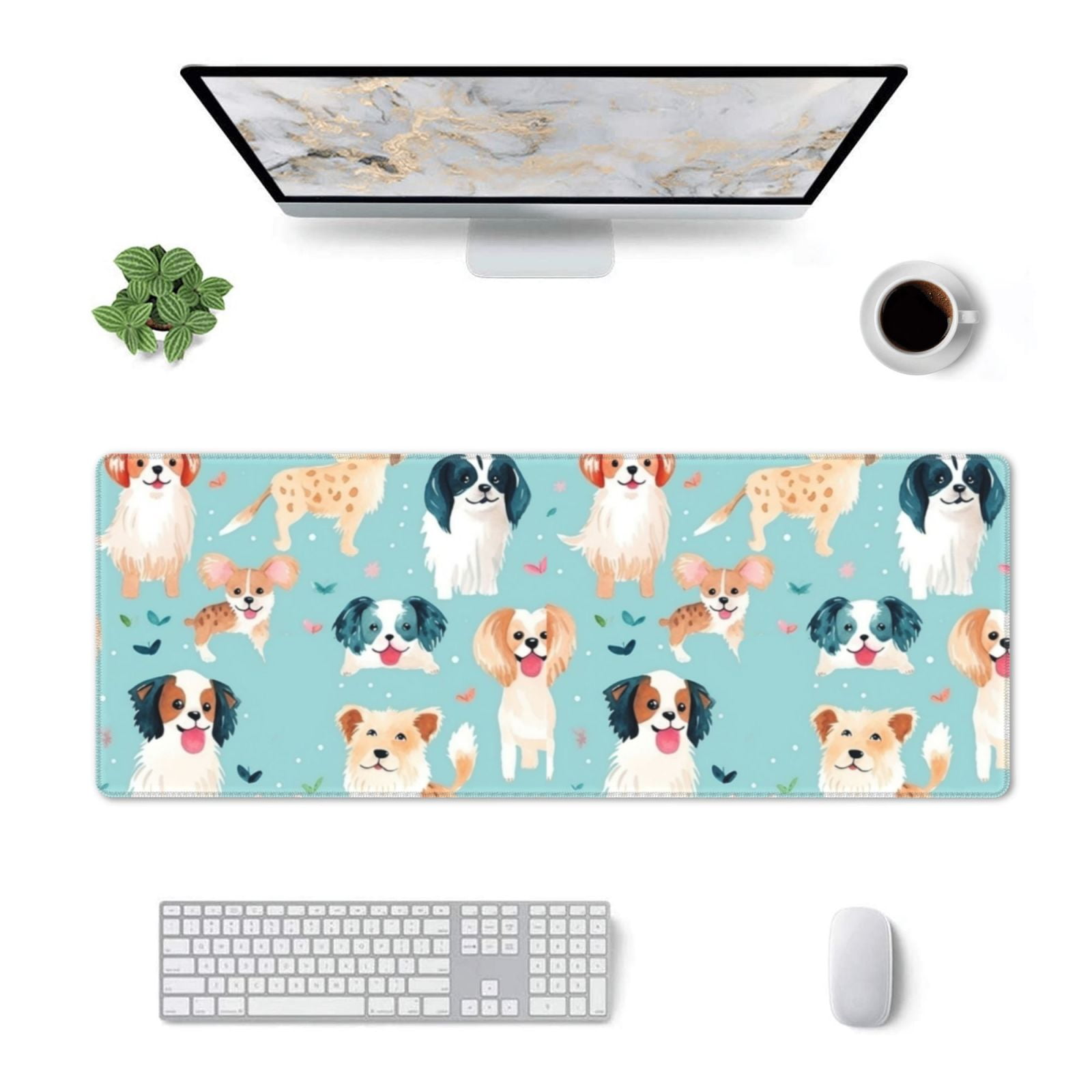 Pofeuu Colorful Dog Print Desk Mat for Keyboard and Mouse，Computer Desk ...