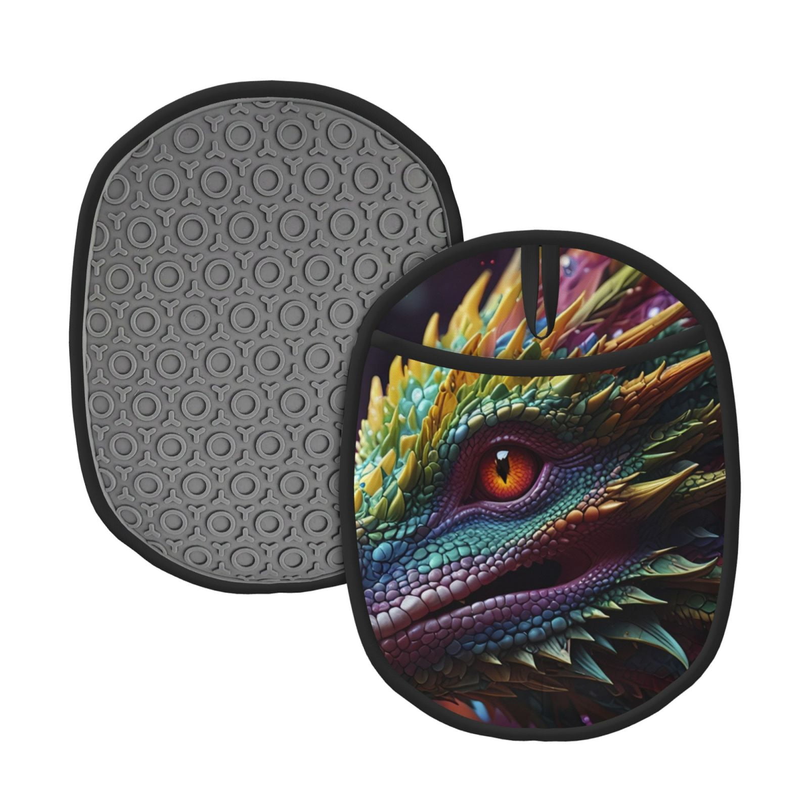 Pofeuu Colorful Dragon Head Profile Print Silicone Pot Mat Mitten With ...
