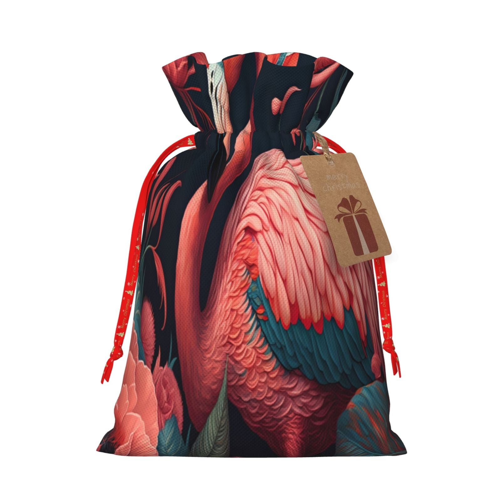 Pofeuu Colorful Floral Flamingo Print Burlap Bags with Drawstrings ...