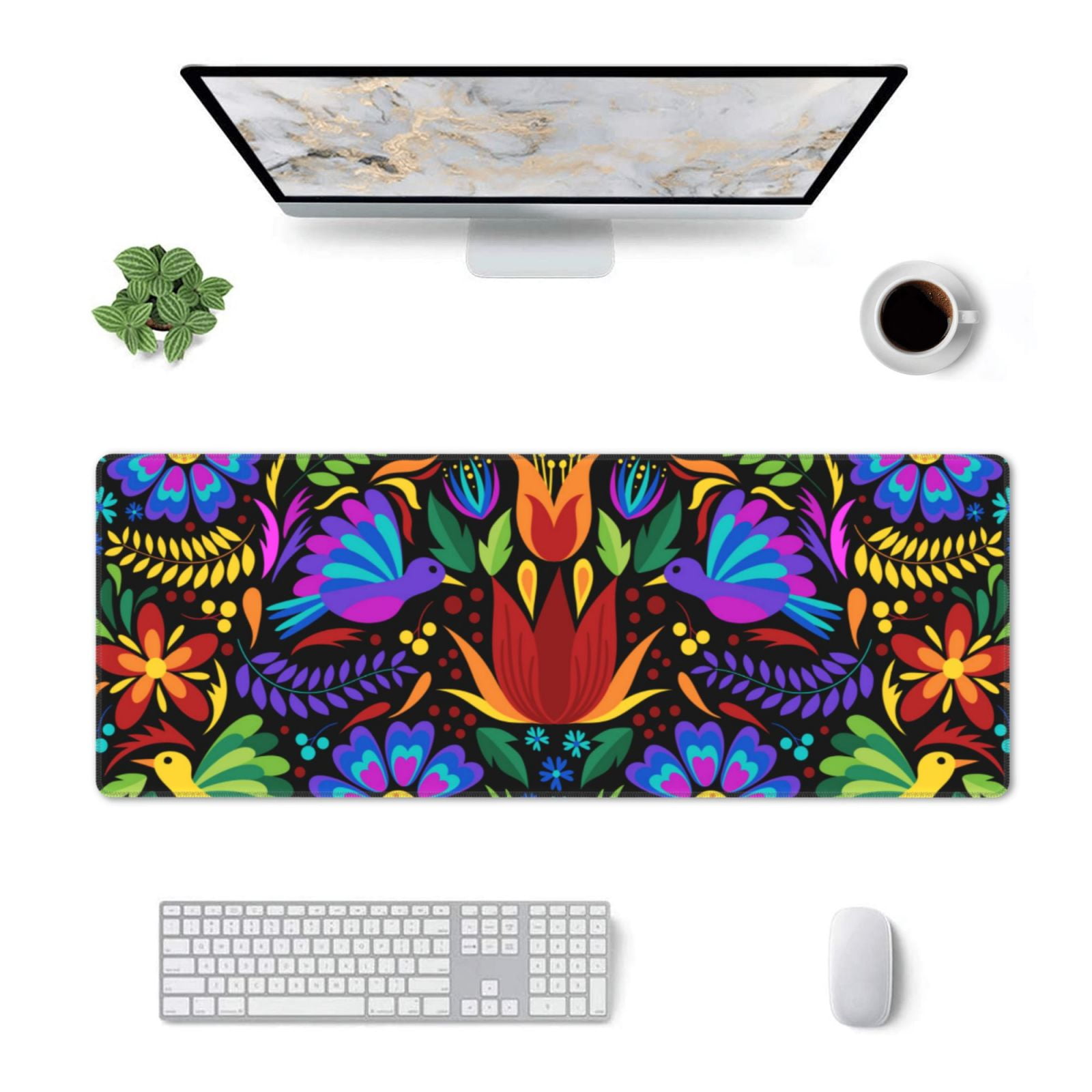 Pofeuu Colorful Floral Print Desk Mat for Keyboard and Mouse，Computer ...
